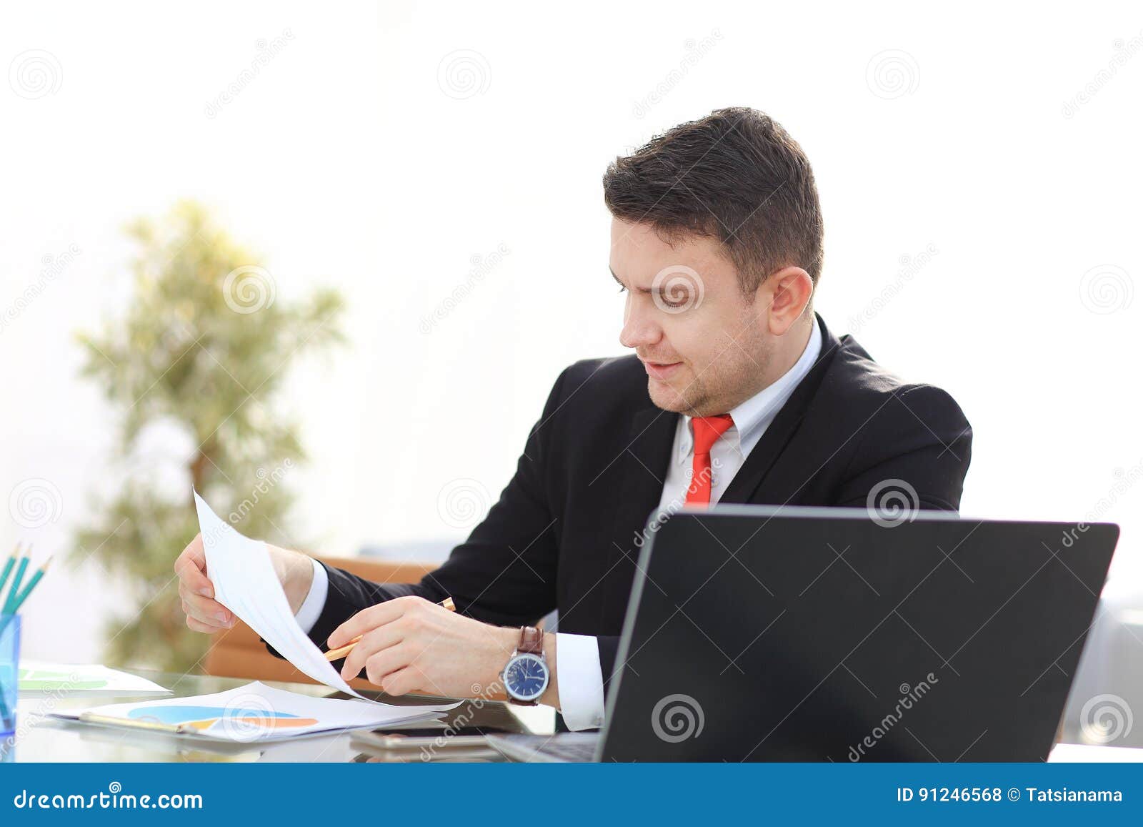 Young Employee Looking at Computer Monitor during Working Day Stock ...