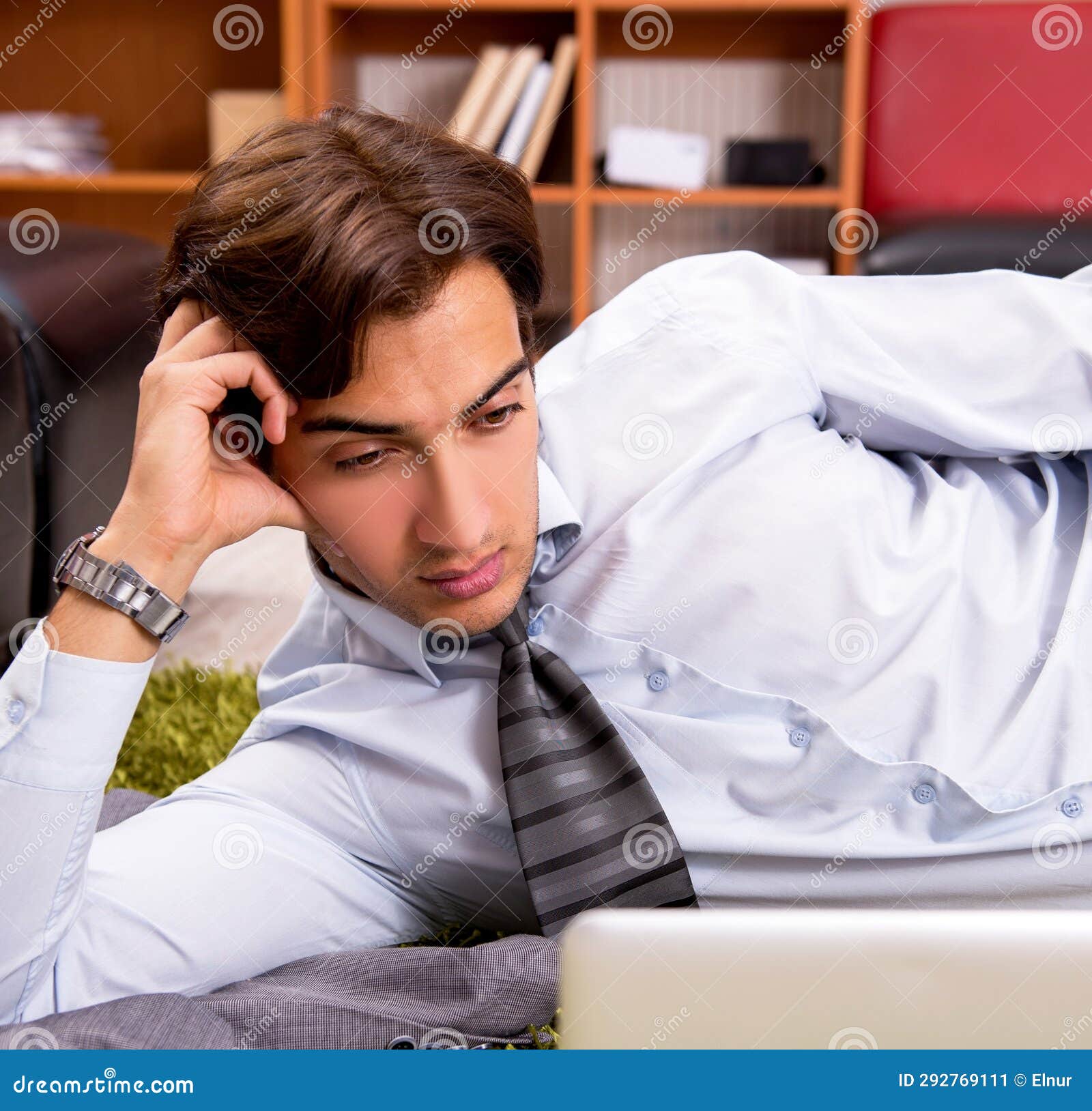 Young Employee Lying on the Floor at Office Stock Image - Image of boss ...