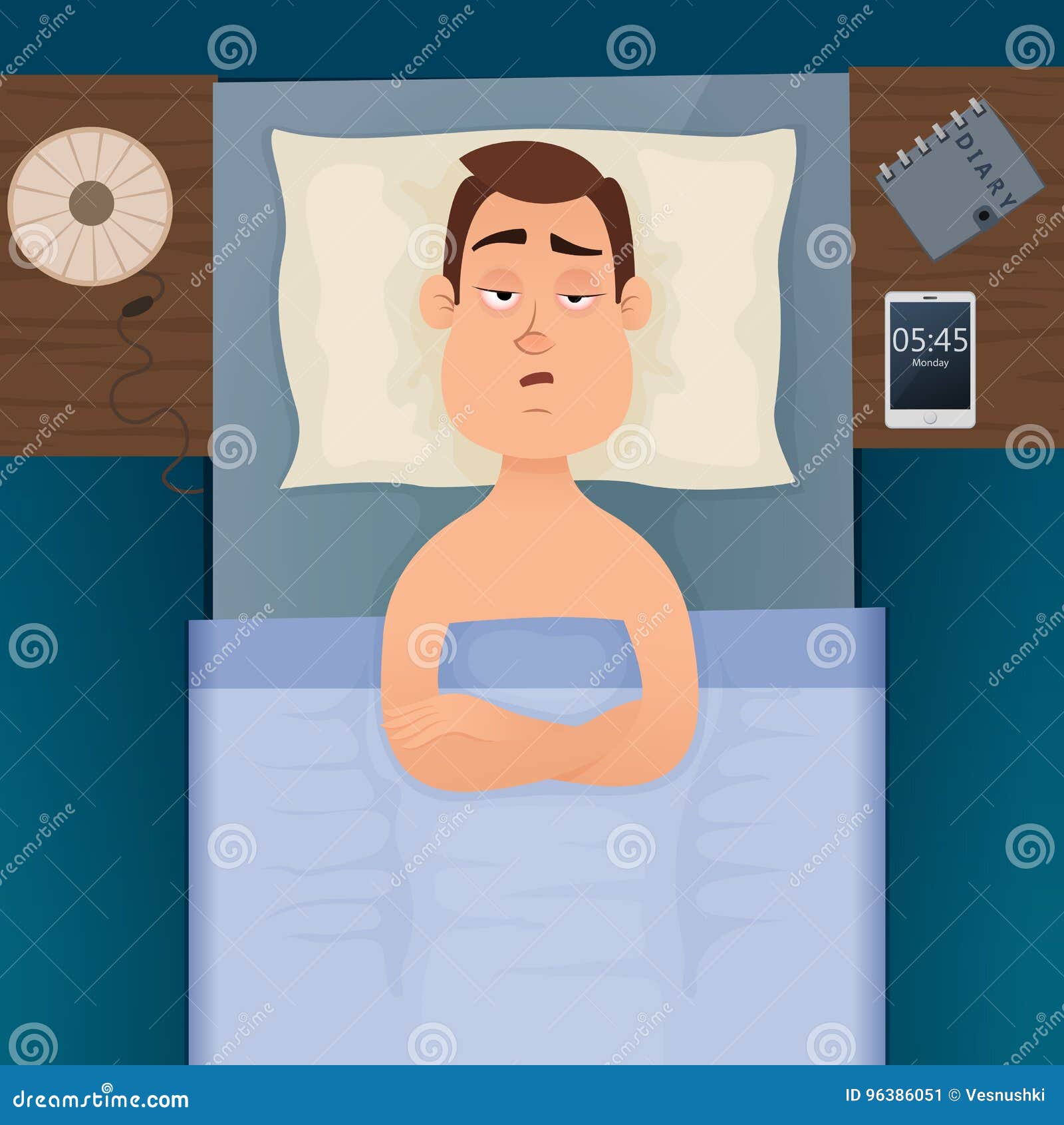 Young Employee Man With Insomnia And Sleepless Stock Vector