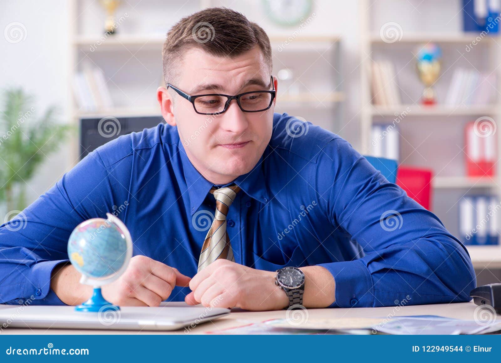 The Young Employee Preparing for Vacation Trip Stock Photo - Image of ...