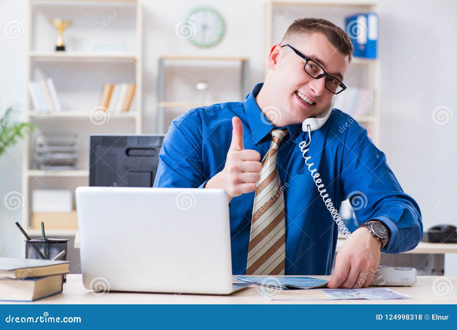 The Young Employee Preparing for Vacation Trip Stock Photo - Image of ...