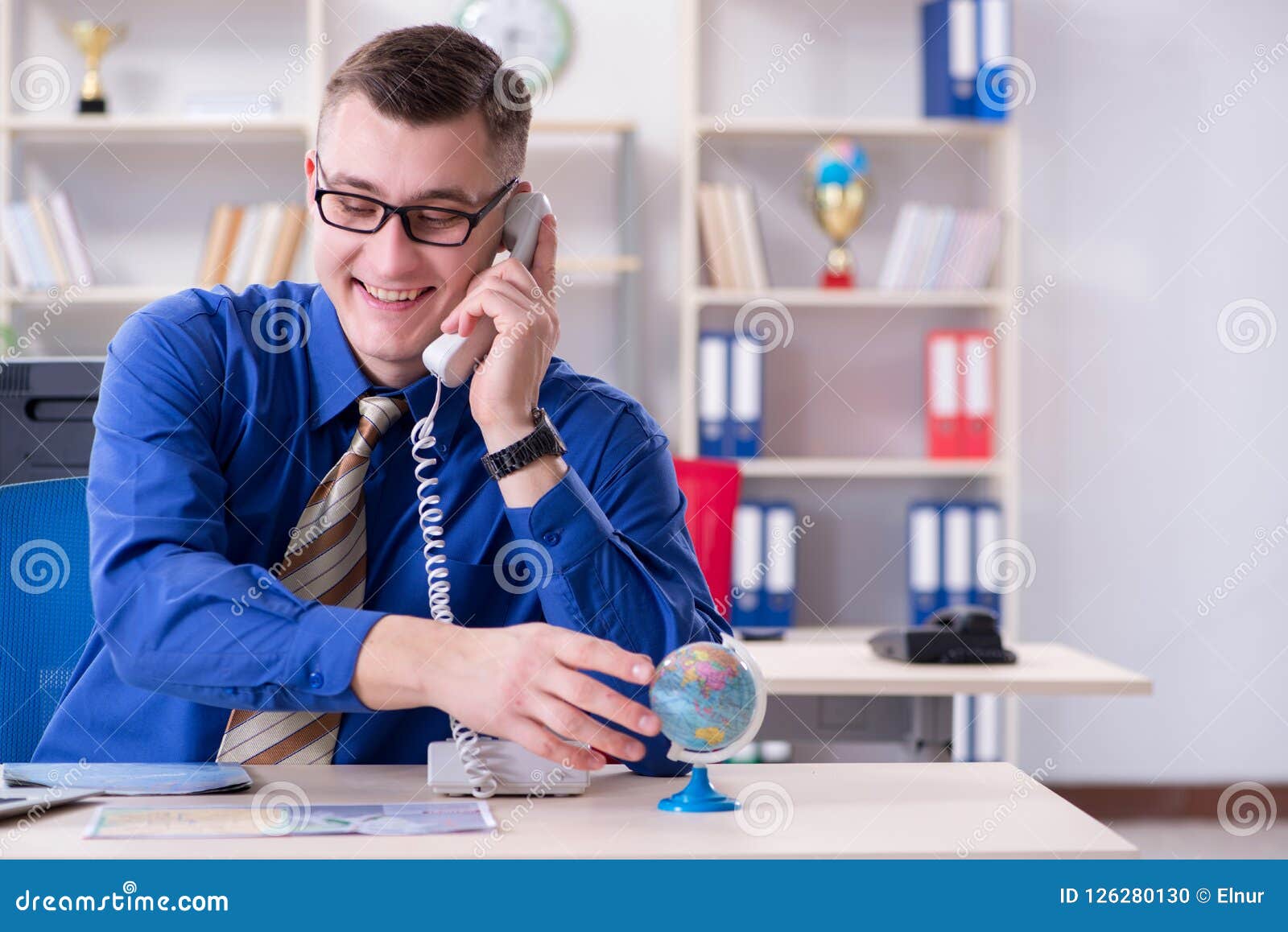 The Young Employee Preparing for Vacation Trip Stock Photo - Image of ...