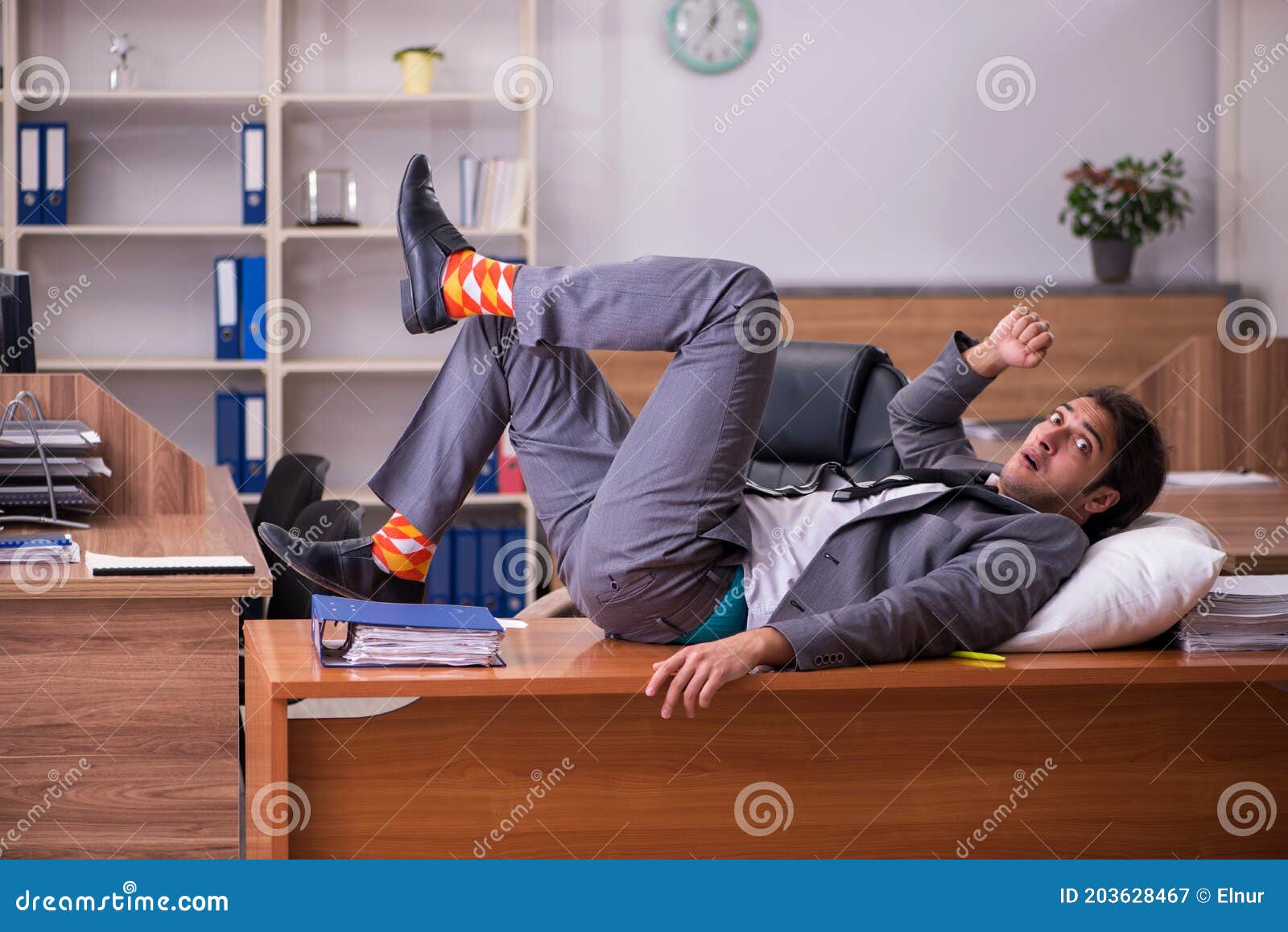 Young Male Employee Sleeping at Workplace Stock Image - Image of ...