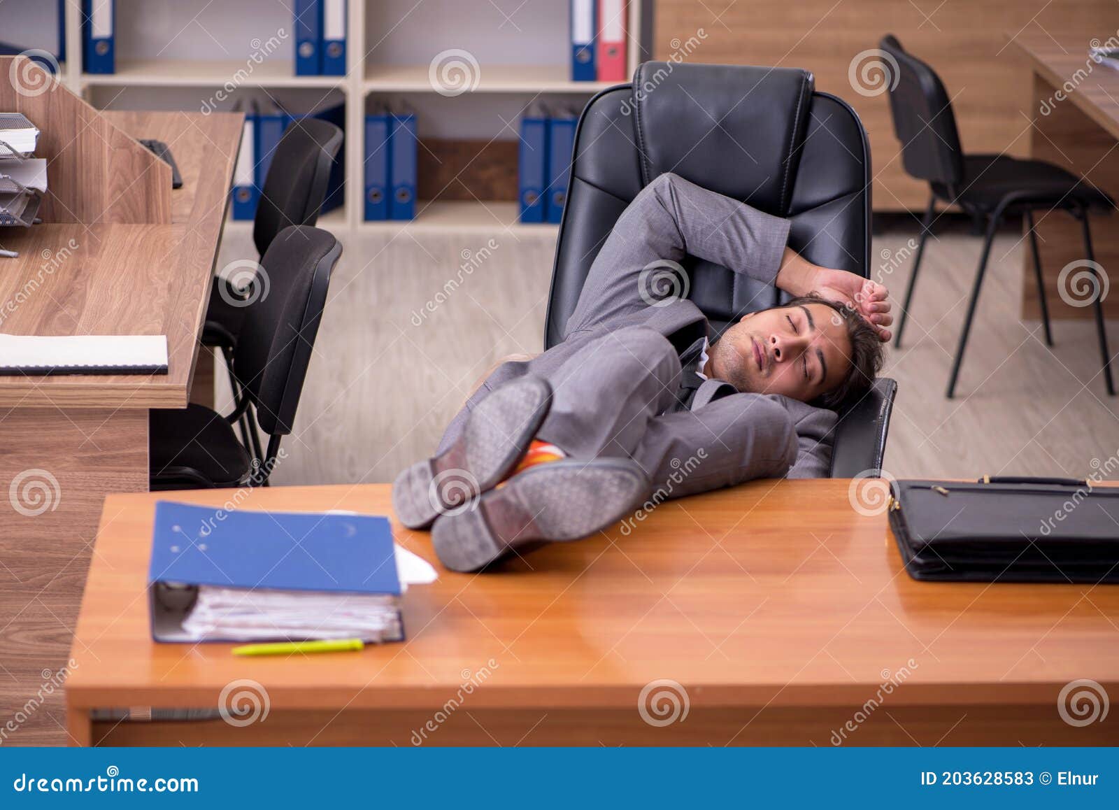 Young Male Employee Sleeping at Workplace Stock Image - Image of asleep ...