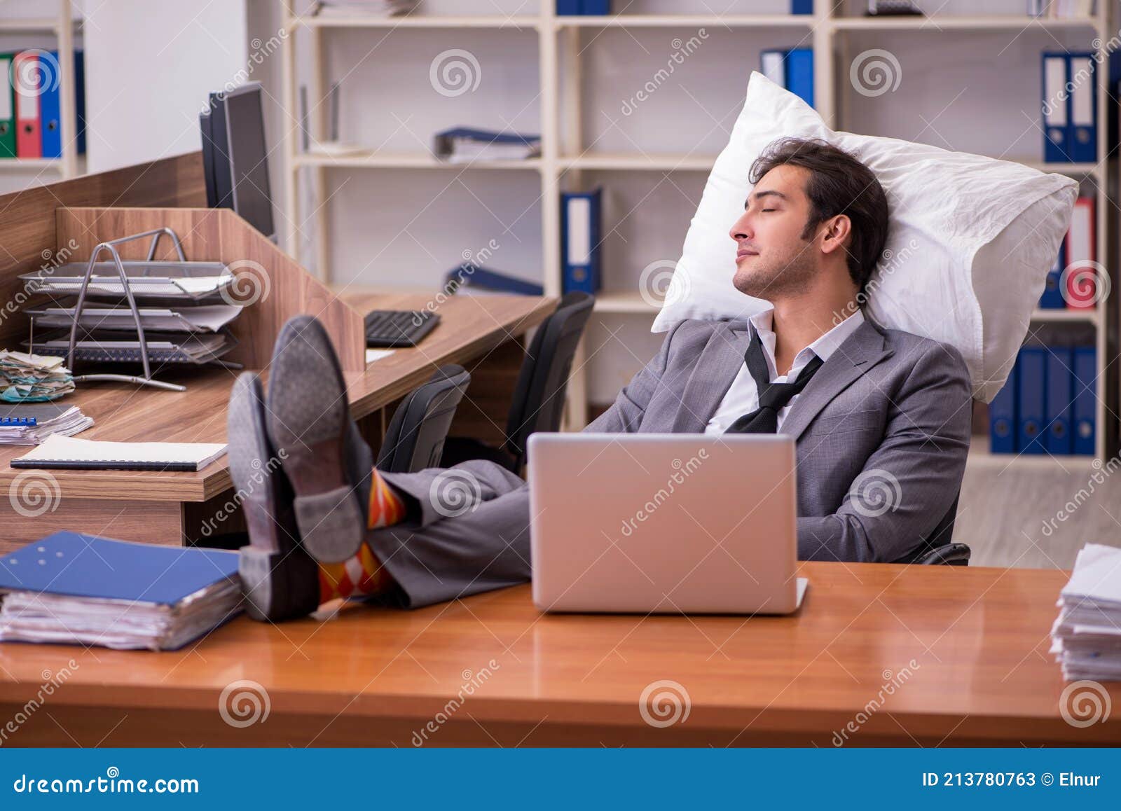 Young Male Employee Sleeping at Workplace Stock Image - Image of ...