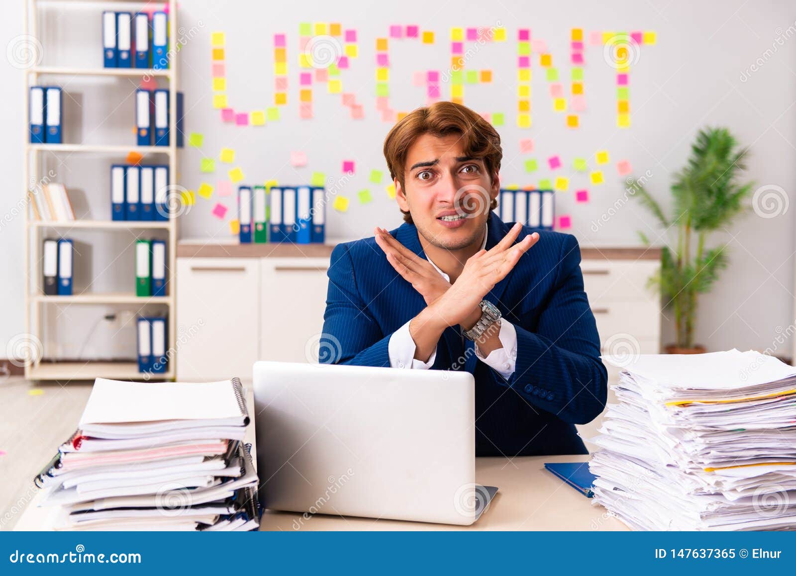 The Young Employee Suffering from Excessive Work Stock Image - Image of ...
