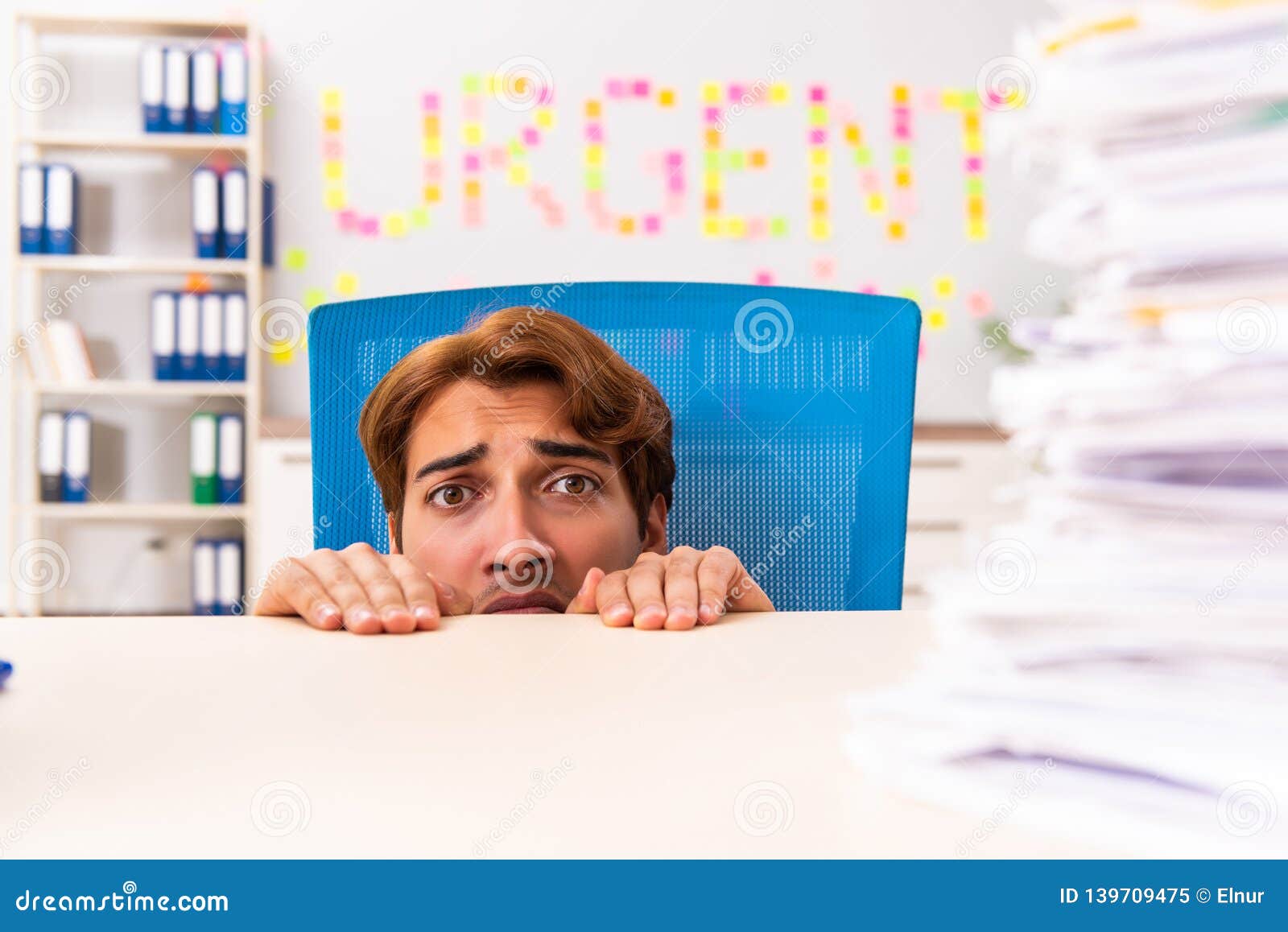 The Young Employee Suffering from Excessive Work Stock Image - Image of ...