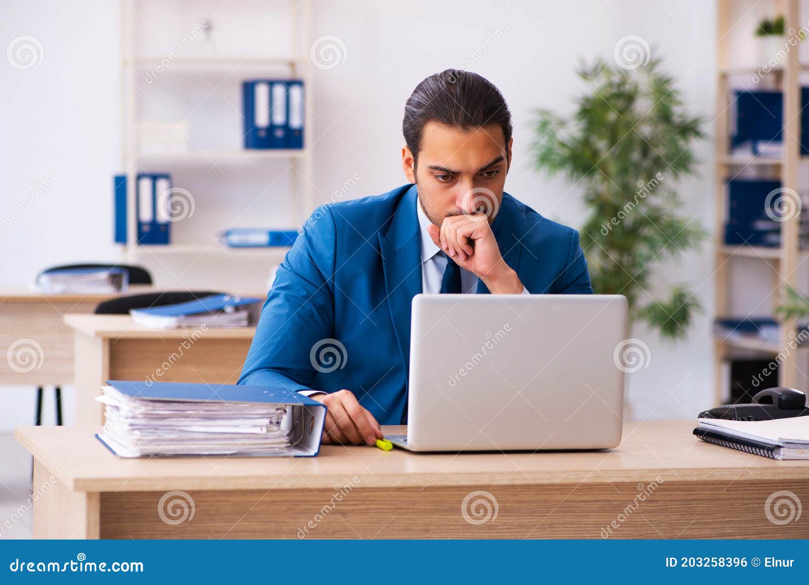 Young Male Employee and Too Many Work in the Office Stock Photo - Image ...