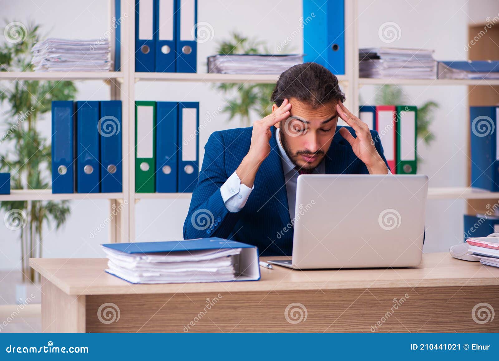 Young Male Employee and Too Many Work in the Office Stock Image - Image ...