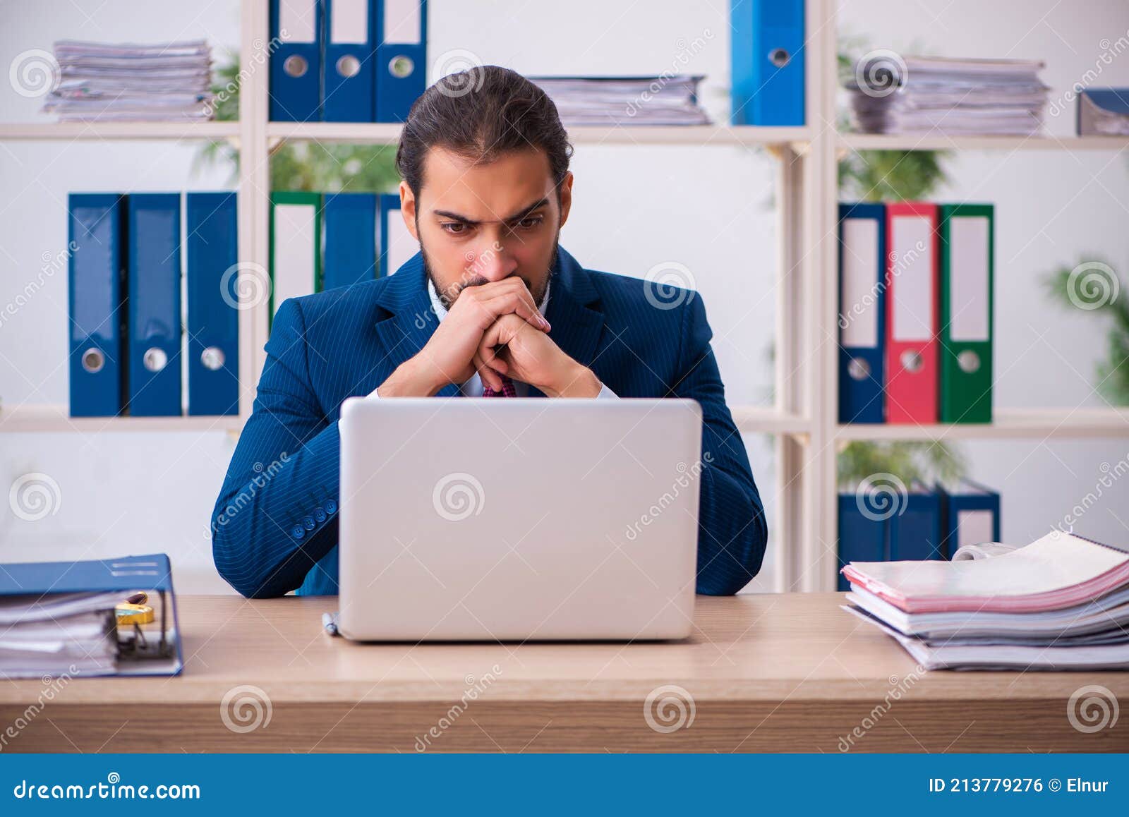 Young Male Employee and Too Many Work in the Office Stock Photo - Image ...