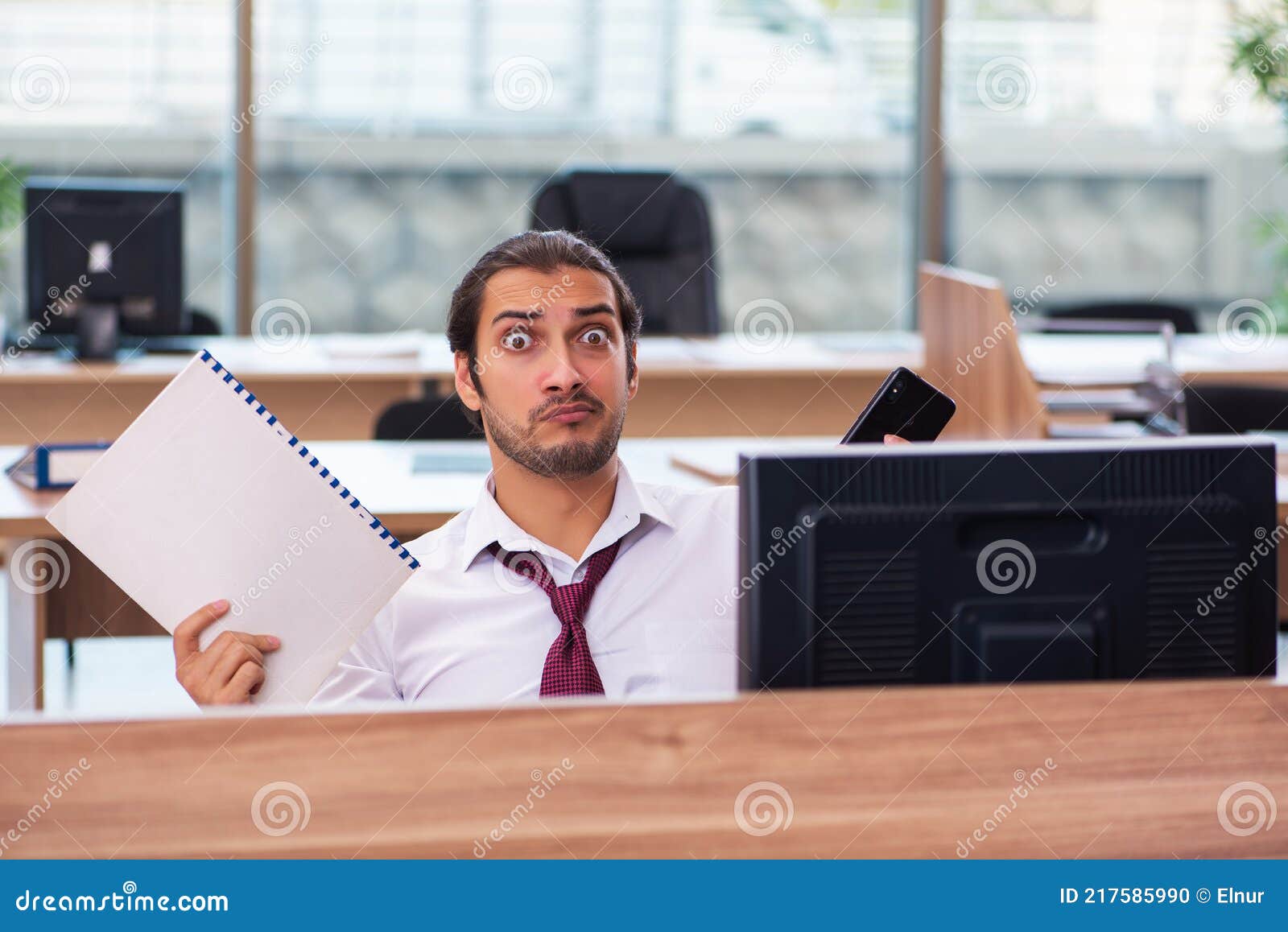 Young Male Employee and Too Many Work in the Office Stock Photo - Image ...