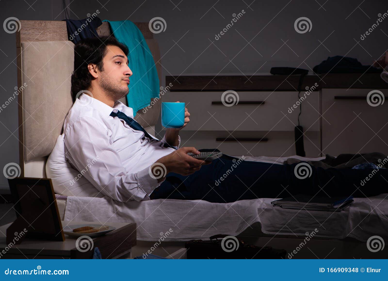 Young Employee Working at Home after Night Shift Stock Photo - Image of ...