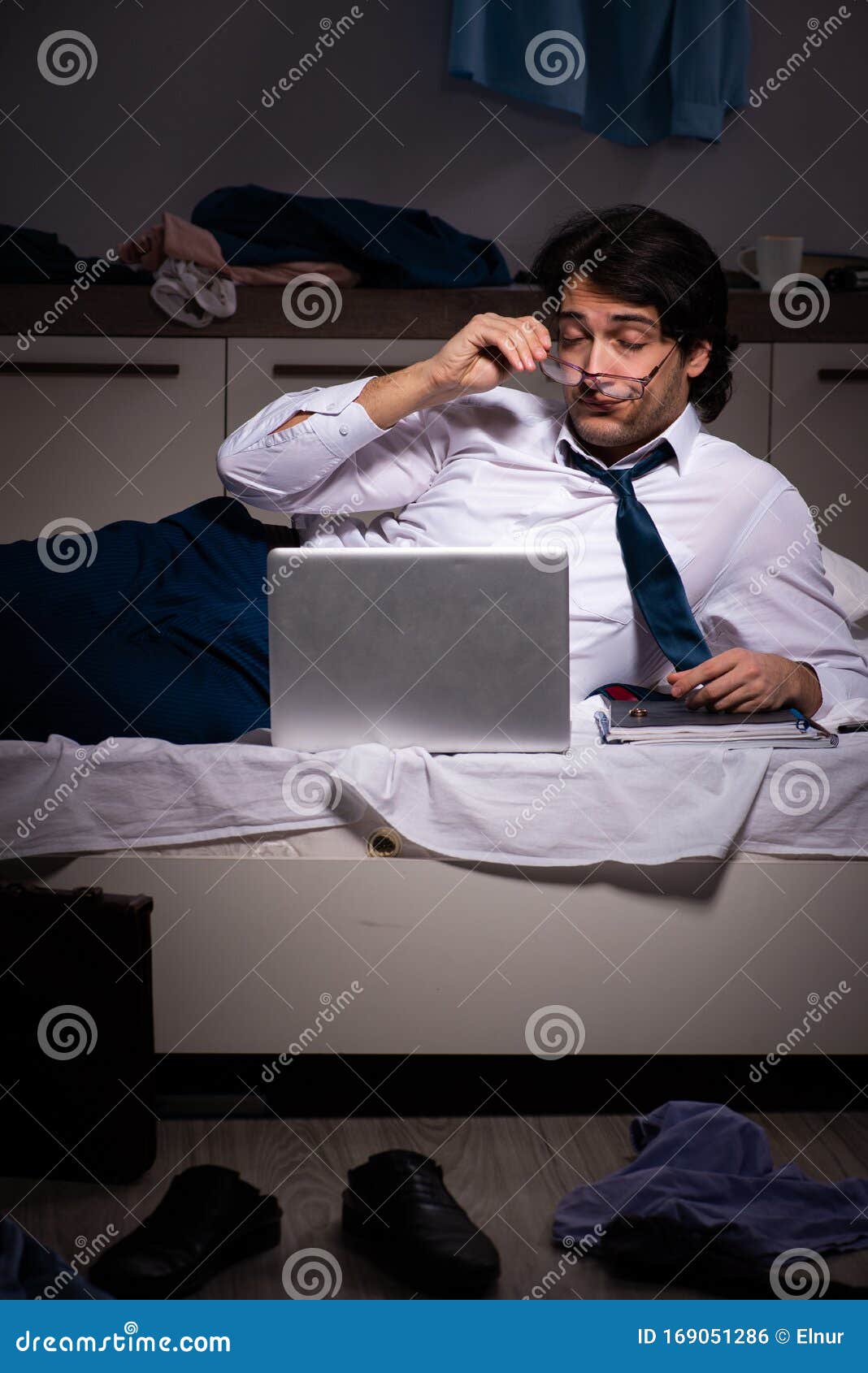 Young Employee Working at Home after Night Shift Stock Photo - Image of ...
