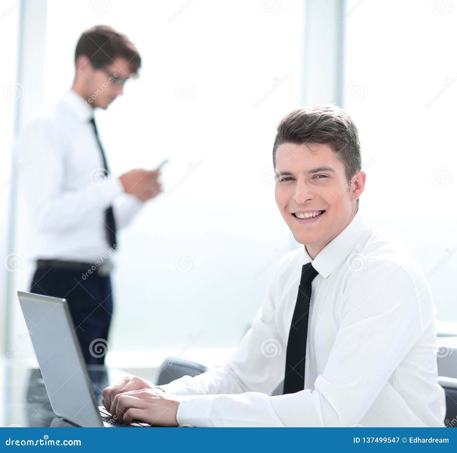 Young Employee Working on a Laptop in the Office Stock Image - Image of ...