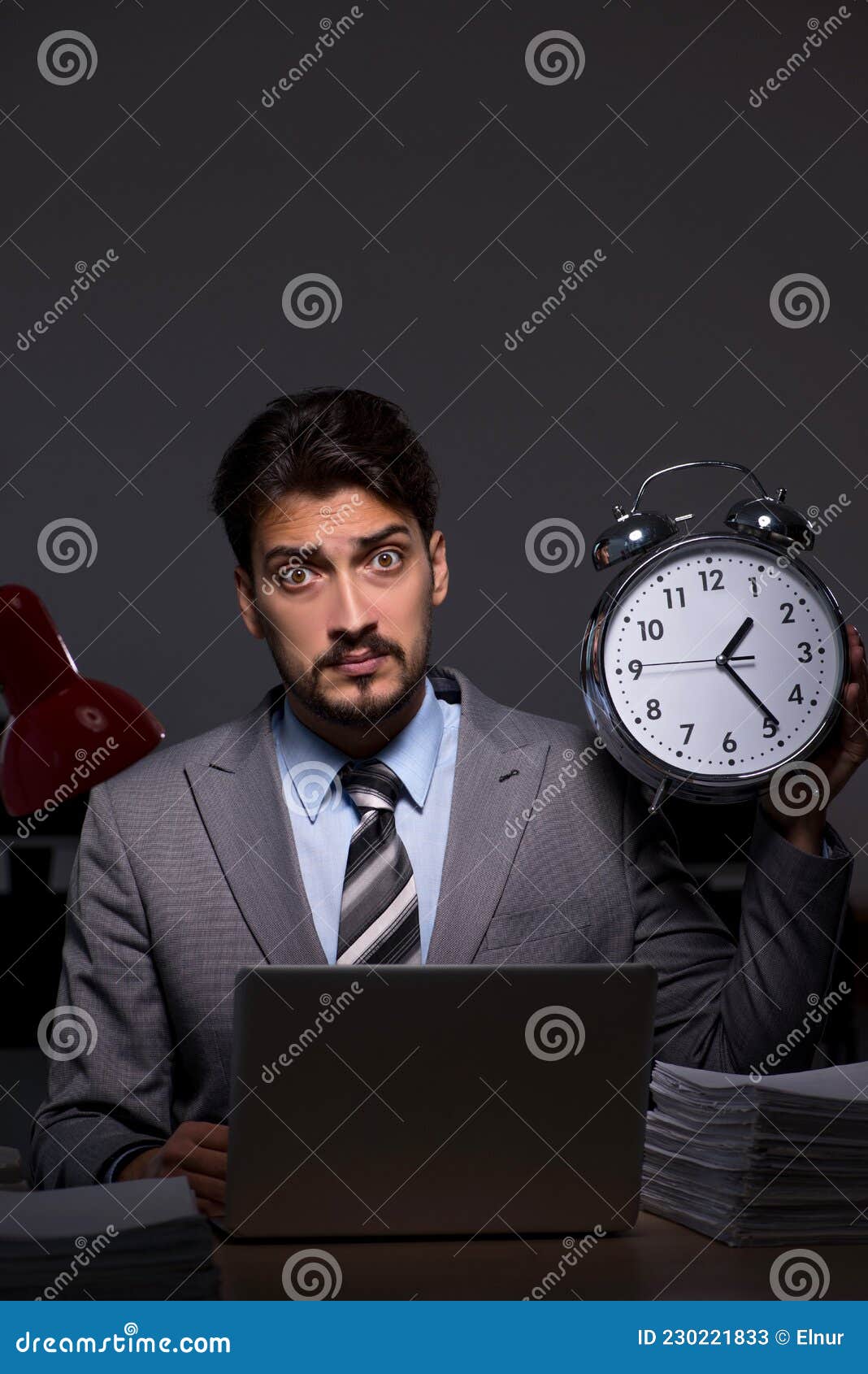 Young Male Employee Working Late in the Office Stock Image - Image of ...