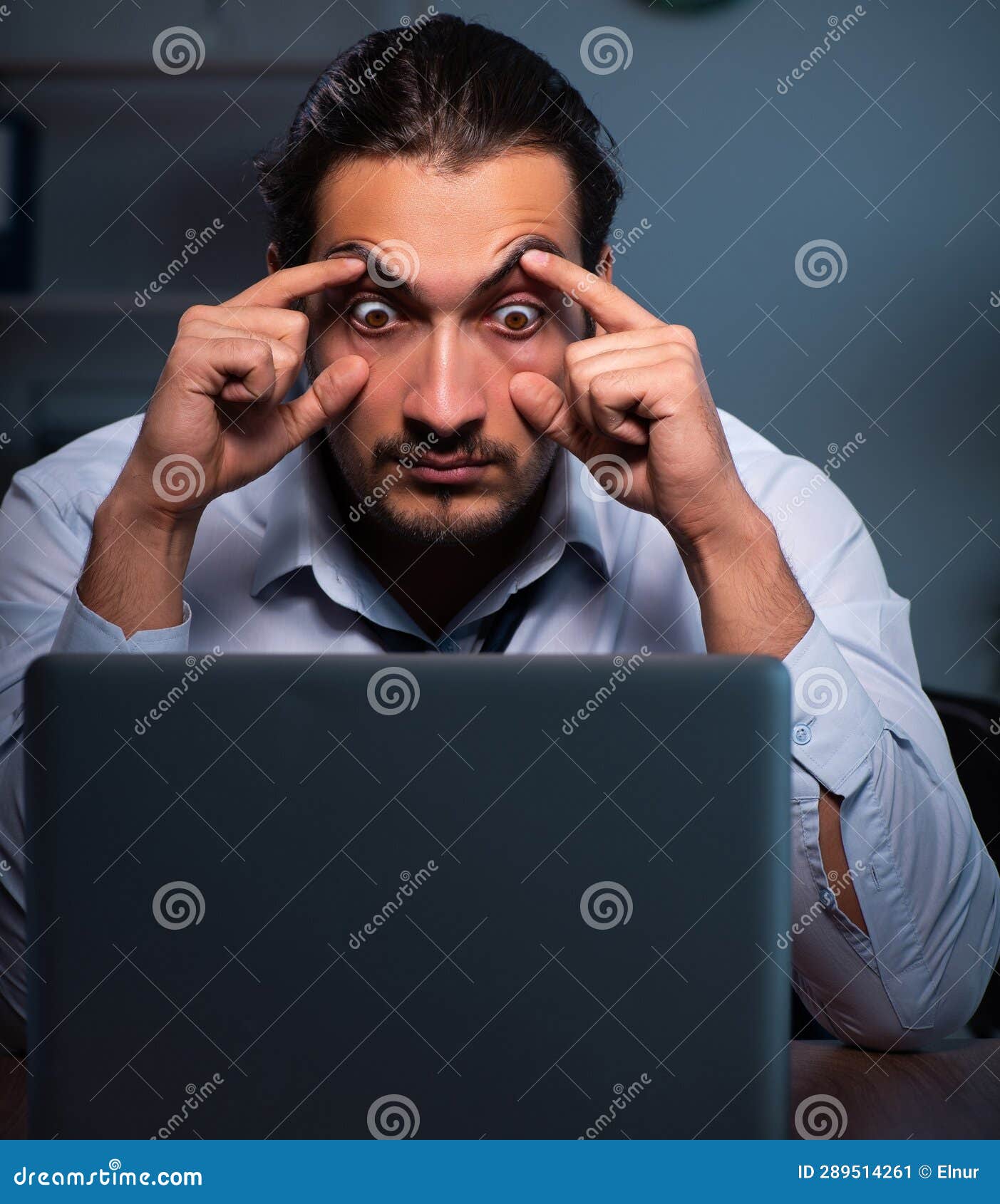 Young Male Employee Working in the Office Night Time Stock Image ...