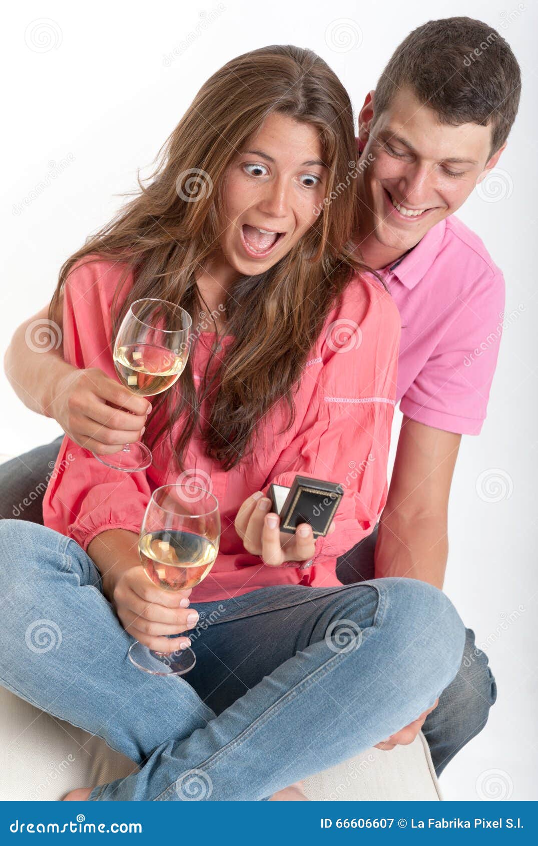 Young engagement stock image. Image of present, wine - 66606607