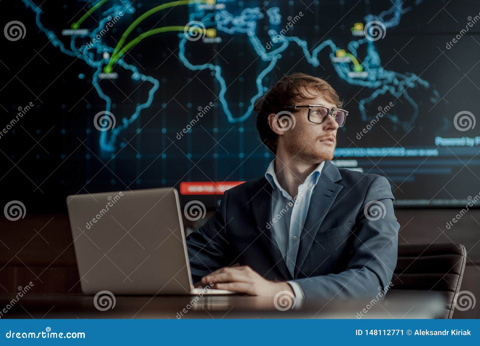 Young it Engeneer Business Man with Thin Modern Aluminium Laptop in ...