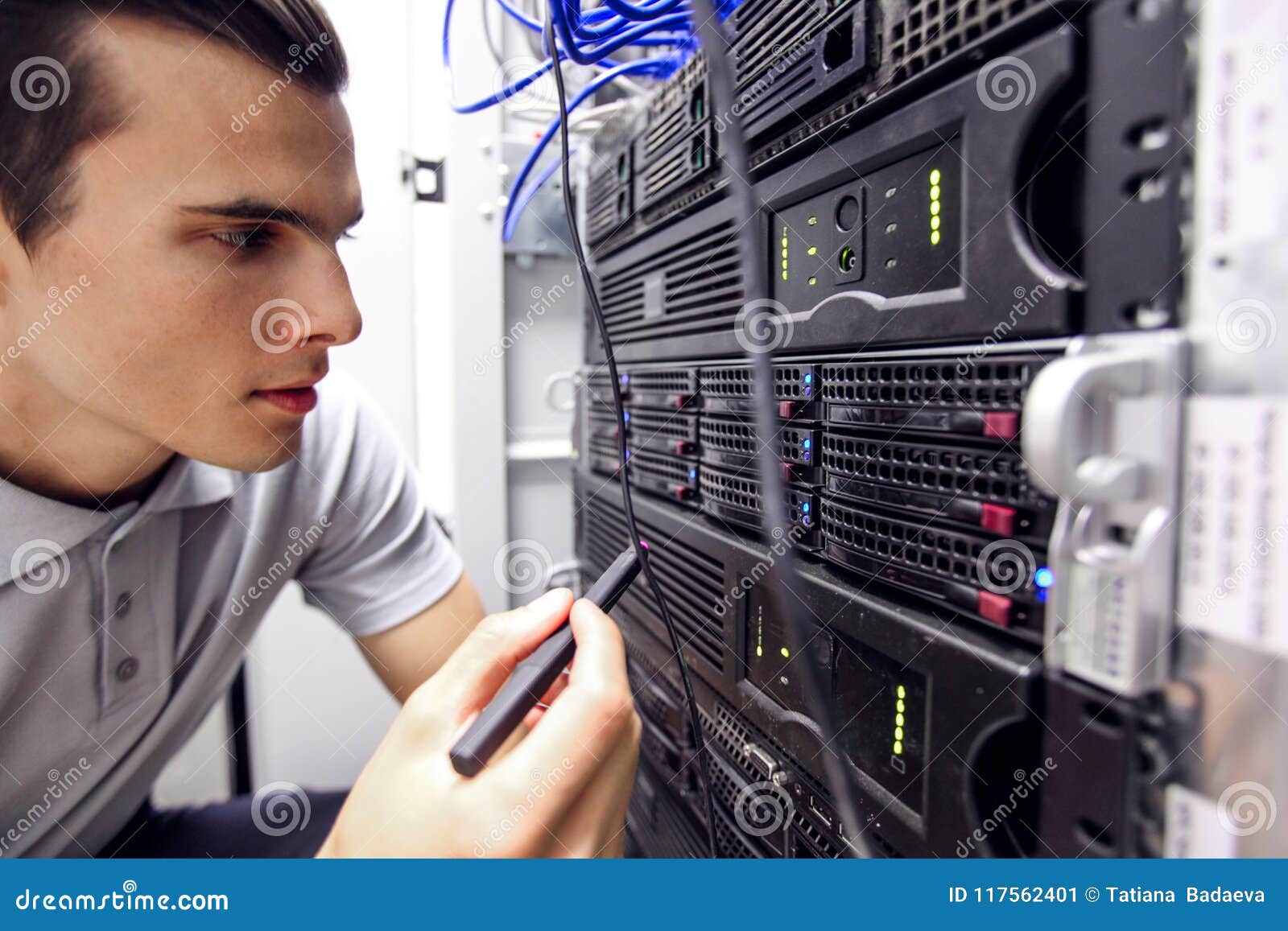 Engeneer in Network Server Room Stock Image - Image of network ...