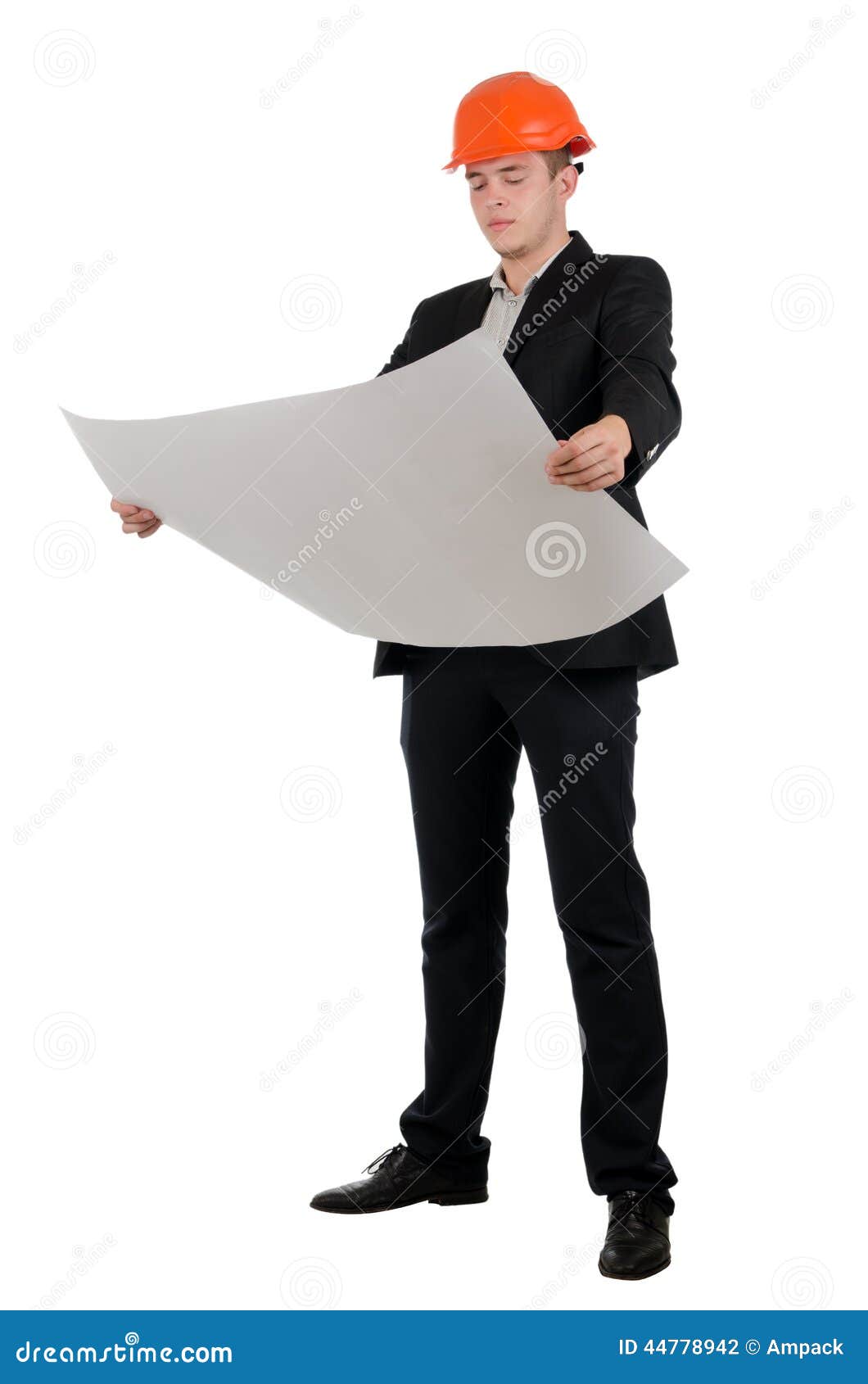 Young Engineer or Architect Reading a Blueprint Stock Photo - Image of ...