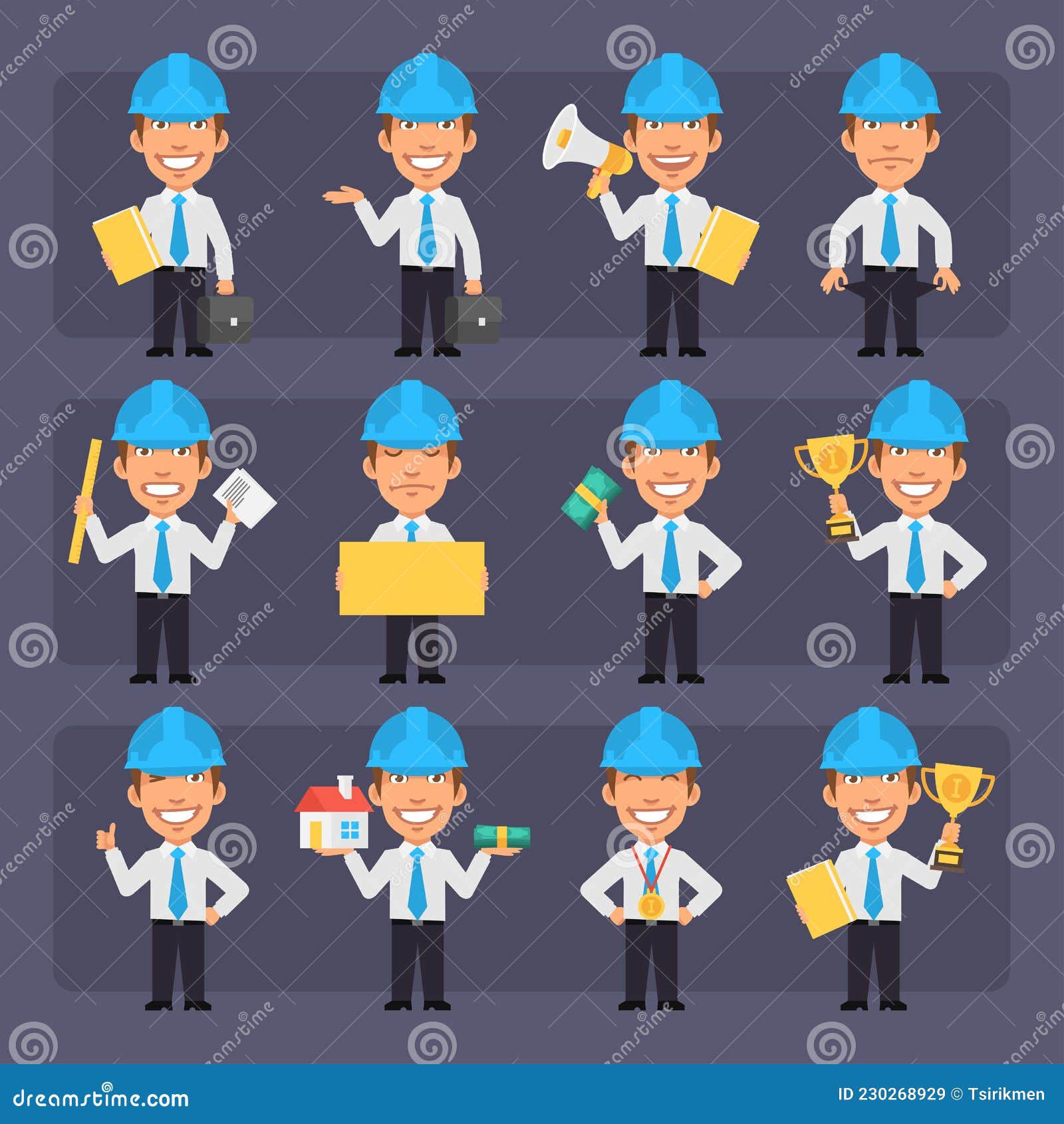 Young Engineer In Blue Helmet In Different Poses And Emotions Pack 2 ...
