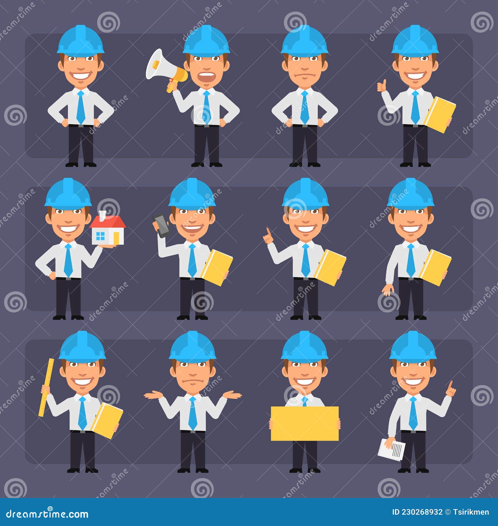 Young Engineer in Blue Helmet in Different Poses and Emotions Pack 2 ...