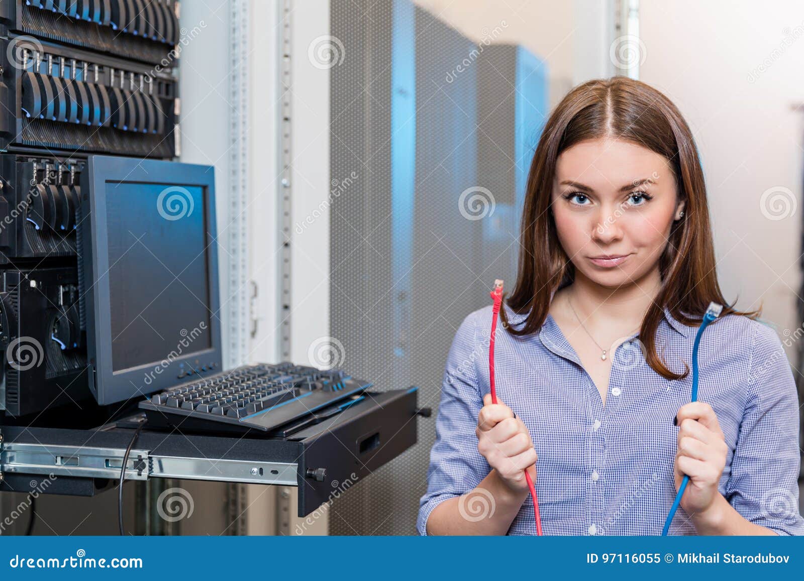 Young Engineer and Businesswoman with the Management Console Stock ...