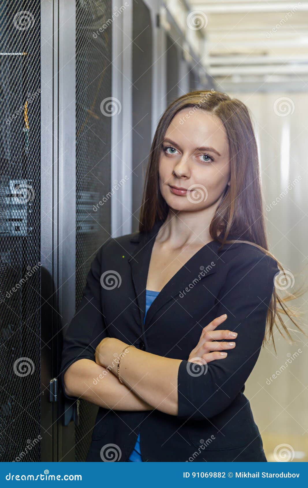 Young Engineer and Businesswoman at the Network Equipment Stock Photo ...