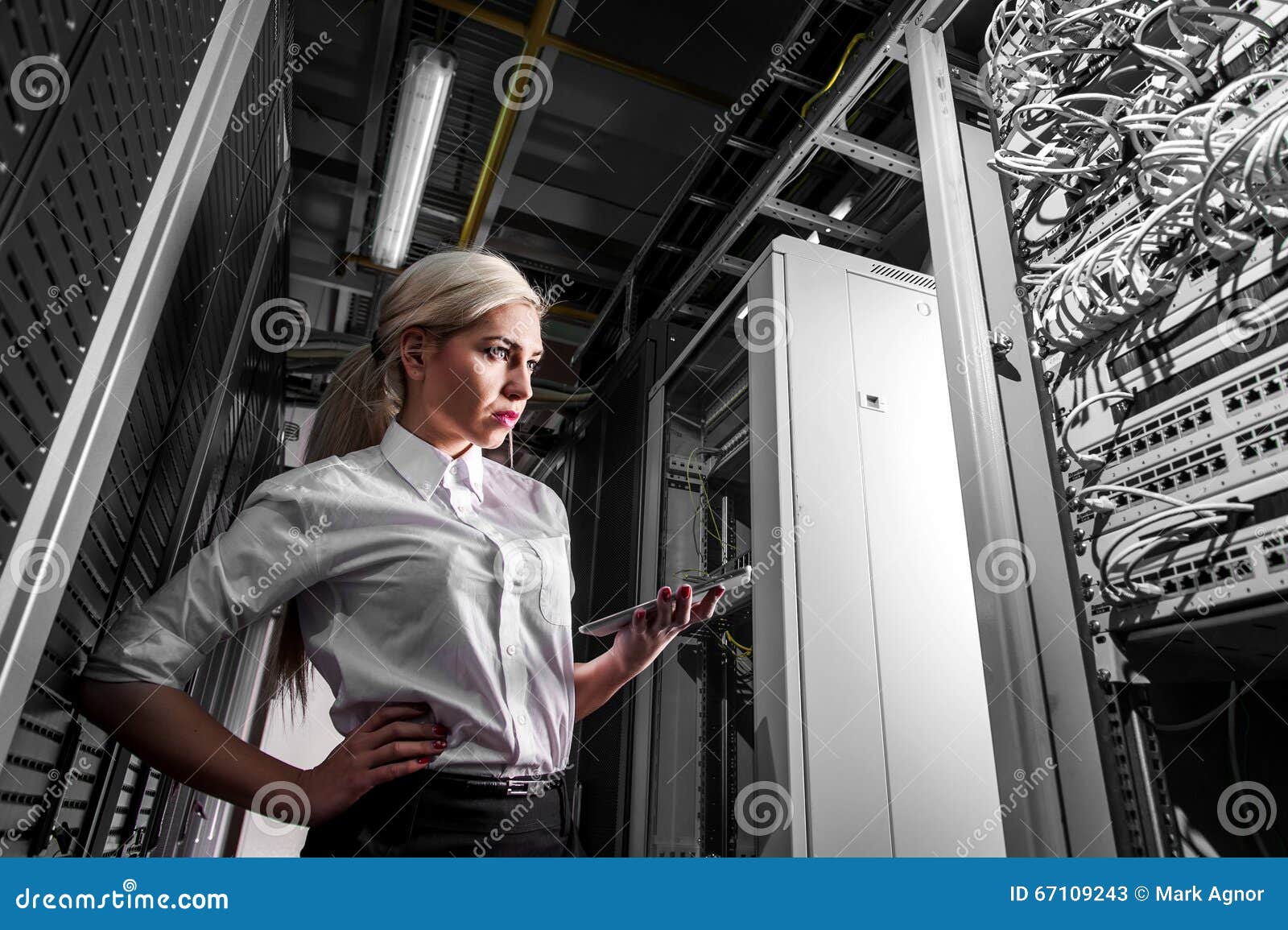 Young Engineer Businesswoman in Network Server Room Stock Image - Image ...