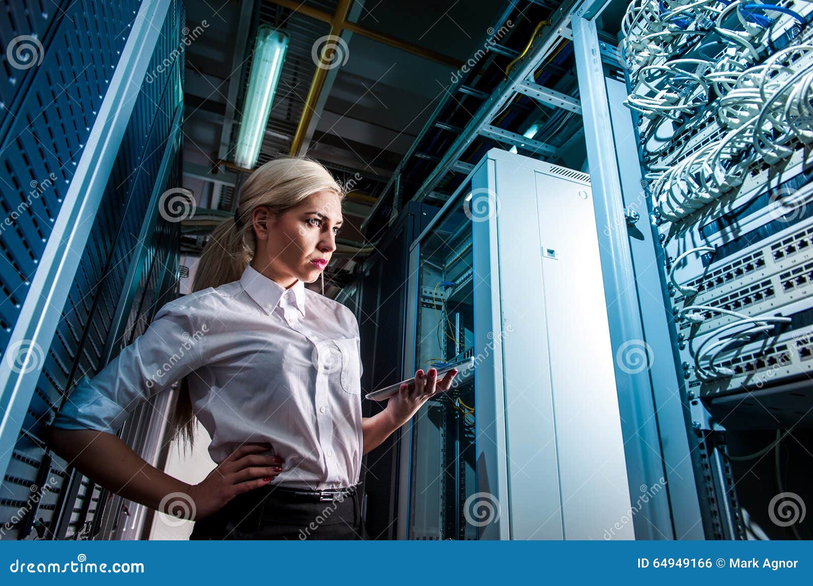 Young Engineer Businesswoman in Network Server Room Stock Photo - Image ...