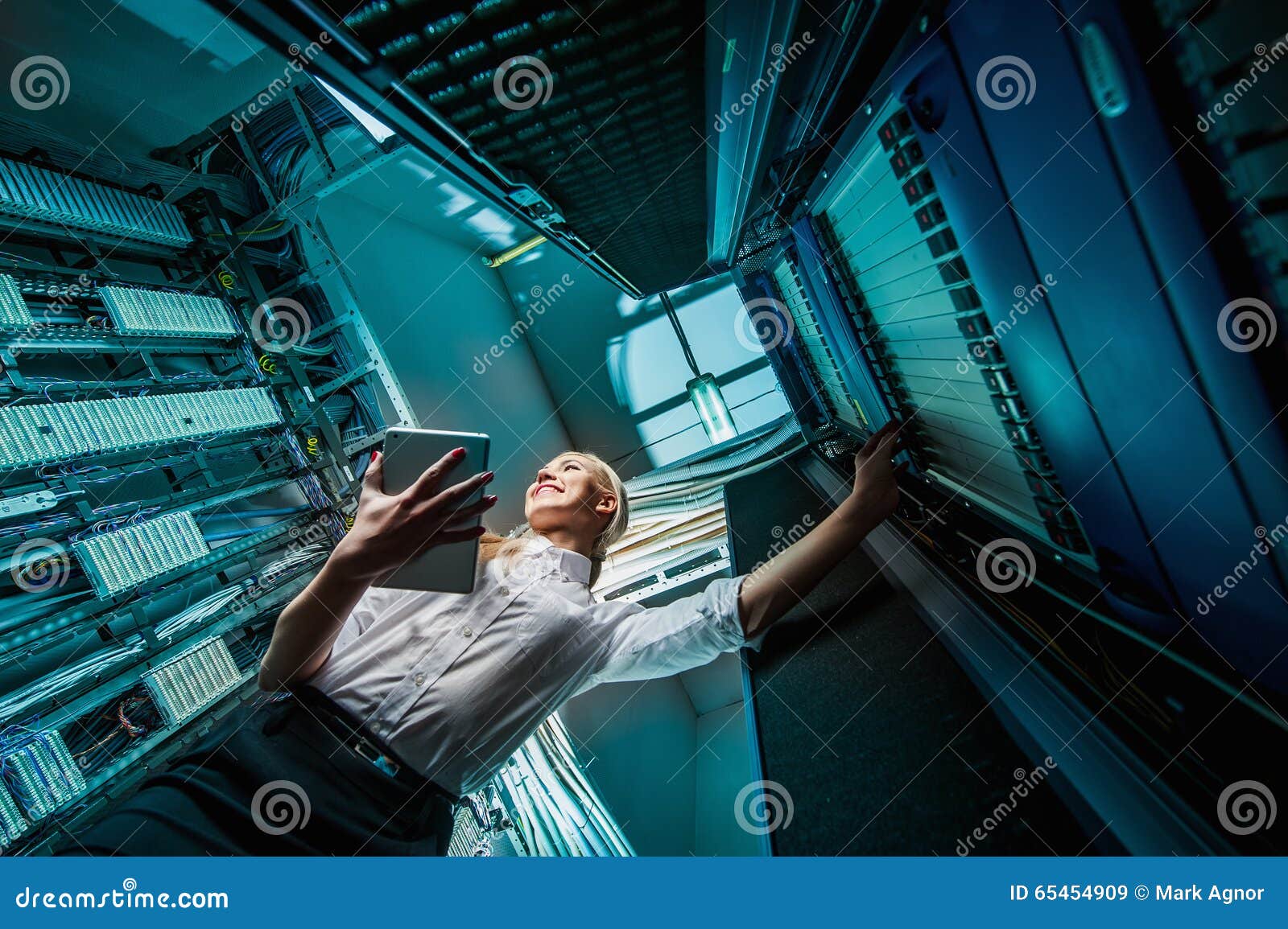 Young Engineer Businesswoman in Server Room Stock Image - Image of rack ...