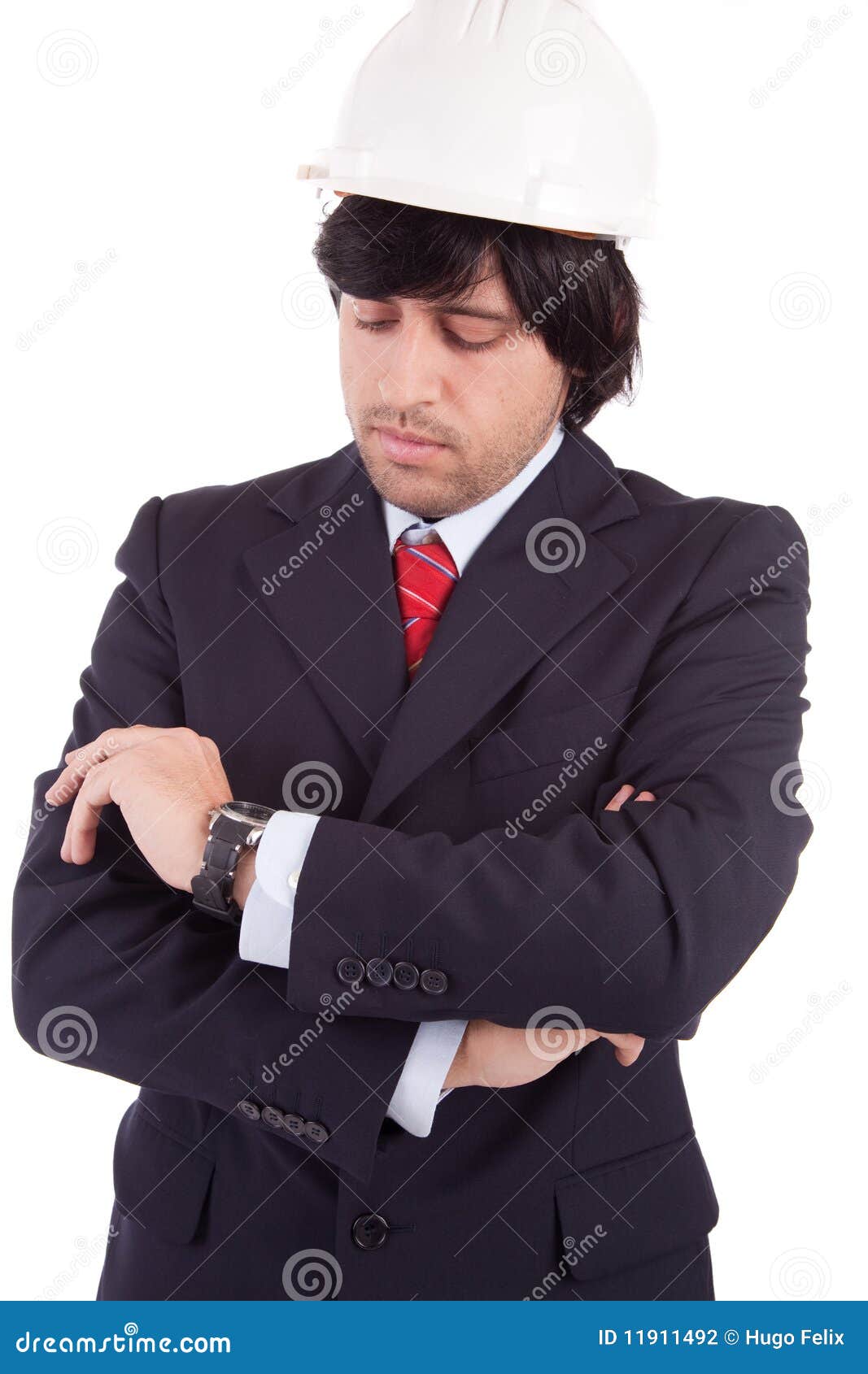 Young Engineer Consulting His Watch Stock Photo - Image of commerce ...