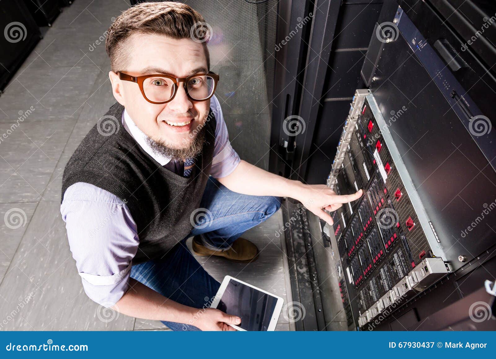 Young Engineer in a Datacenter Stock Image - Image of internet, happy ...