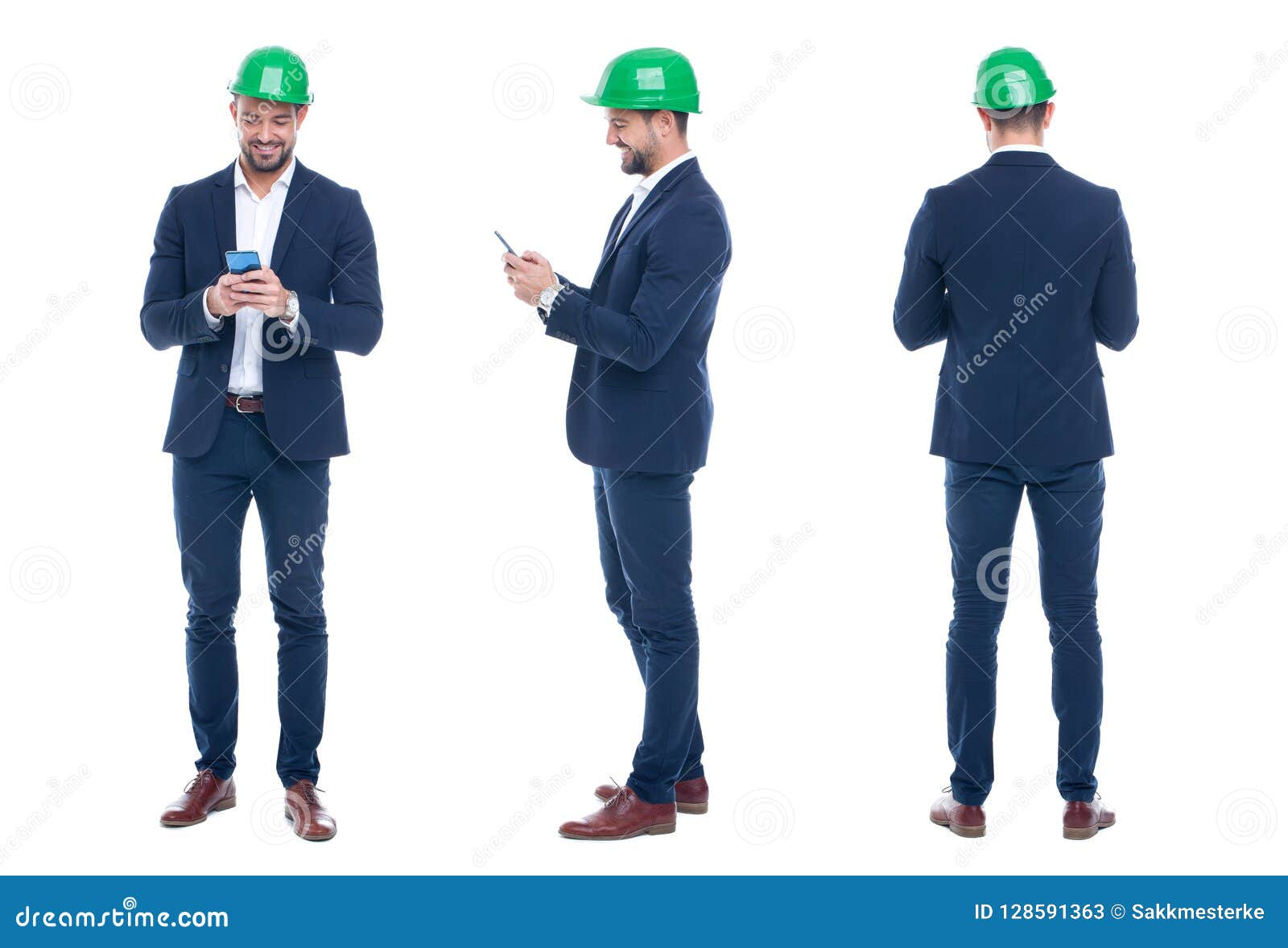 Young Engineer in Formal Wear Messaging on Smartphone Isolated Stock ...