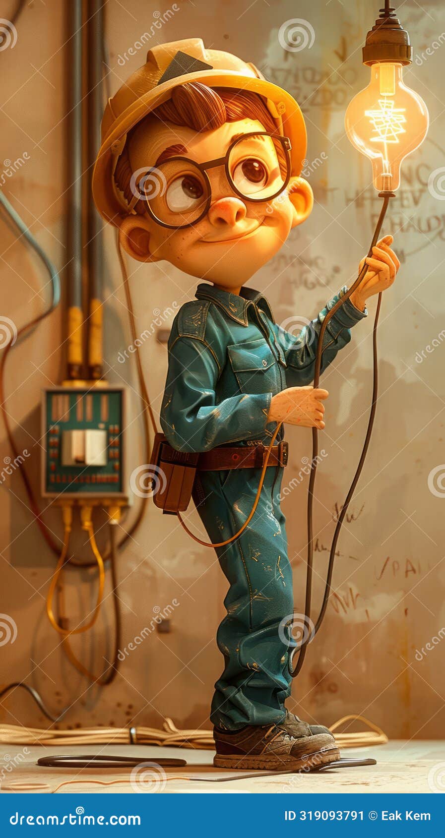 Young Engineer Holding a Light Bulb 3D Animation Depicting a Young Boy ...