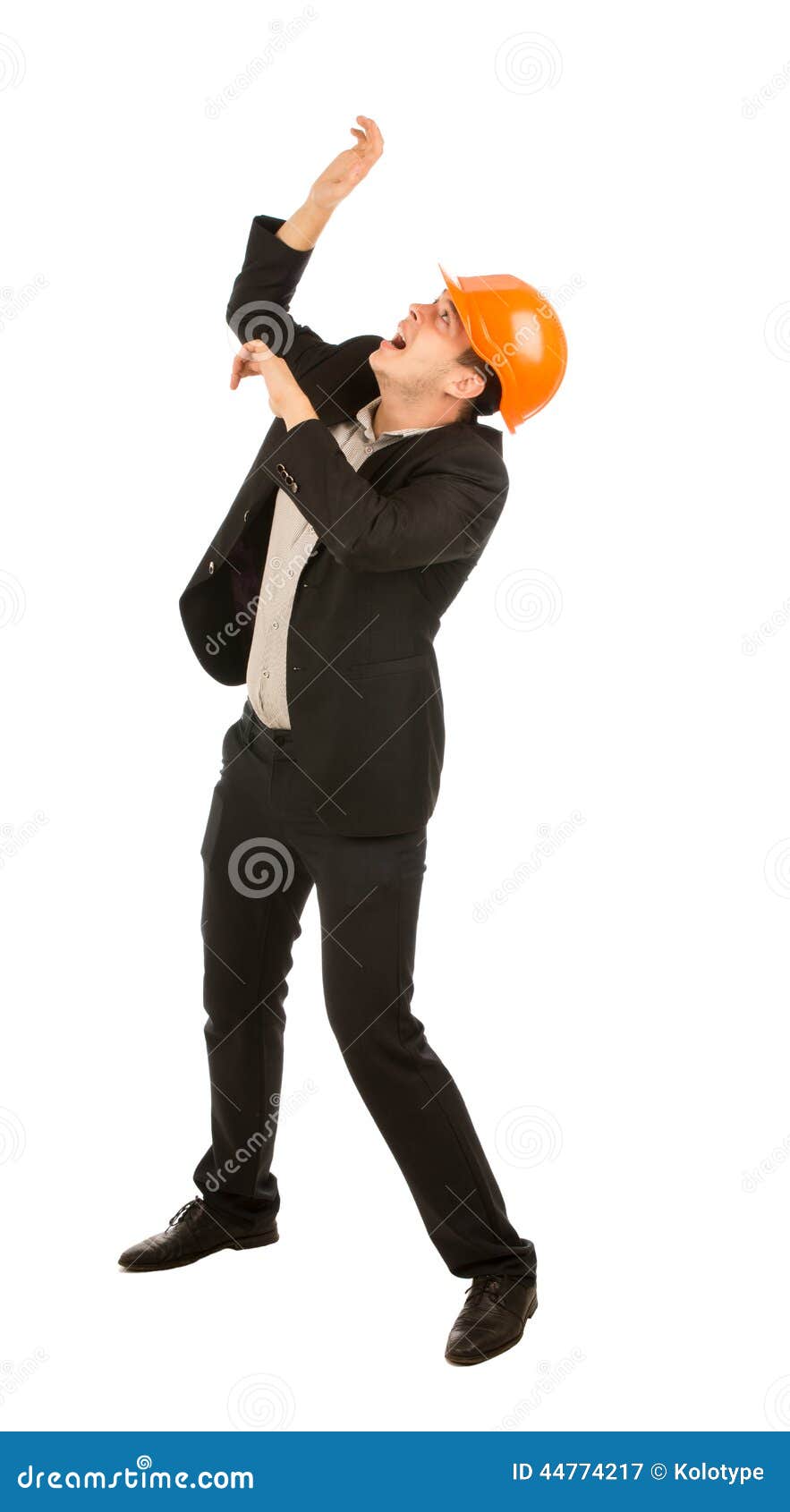 Young Engineer Looking on Top for Falling Debris Stock Image - Image of ...