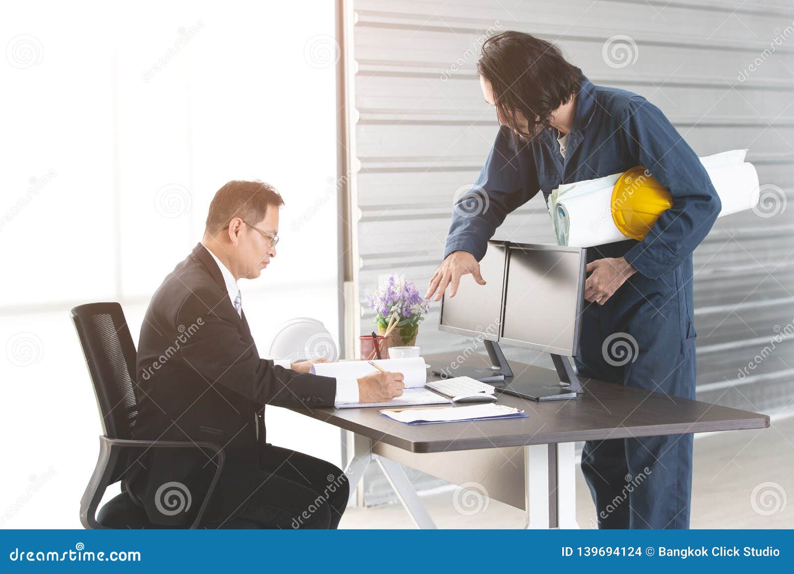 Young Engineer Present Work To Executive Engineer Stock Photo - Image ...