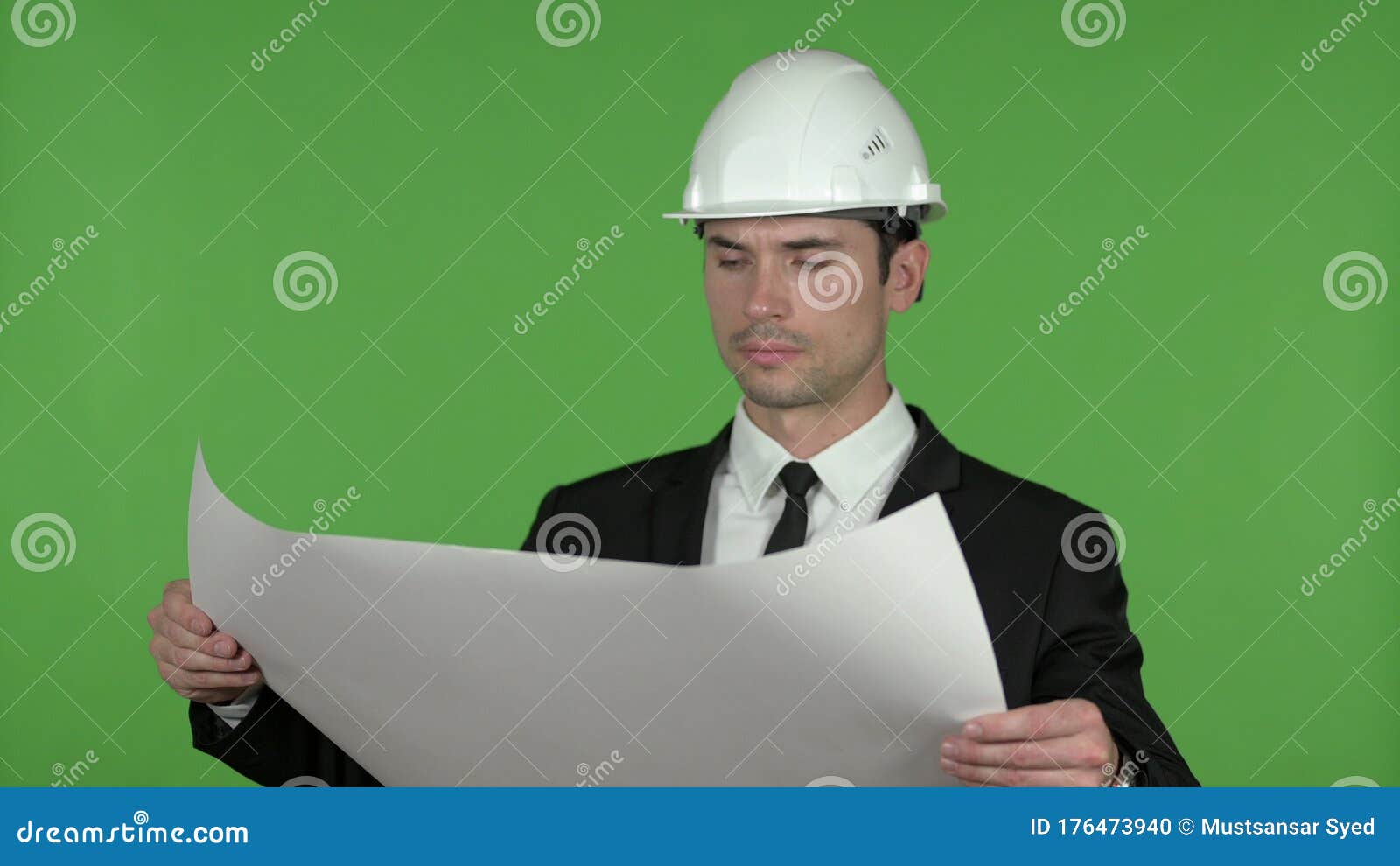 Young Engineer Reading Blueprint, Chroma Key Stock Photo - Image of ...