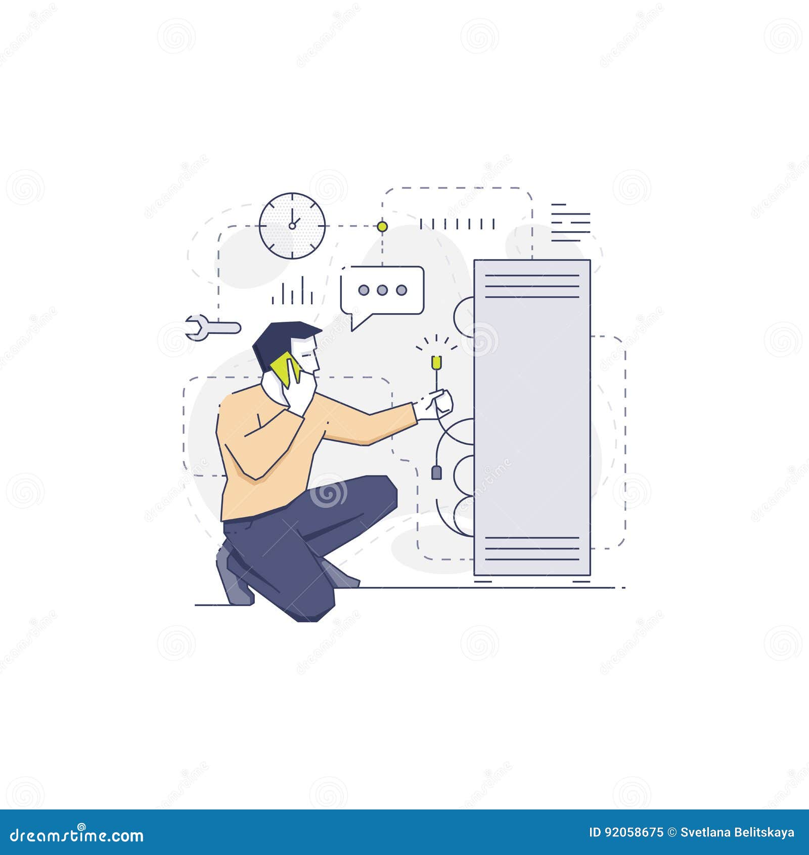 Young it Engineer Recovering Server Disaster Stock Illustration ...