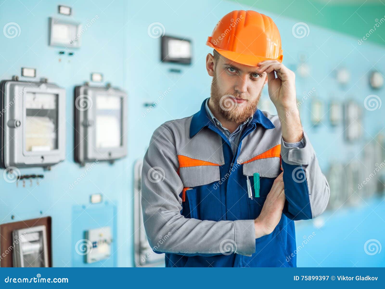 Young Engineer Saluting at Control Room Stock Image - Image of manager ...