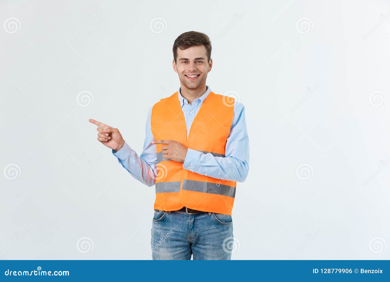 Young Engineer Smiling Isolated on White Background. Stock Photo ...