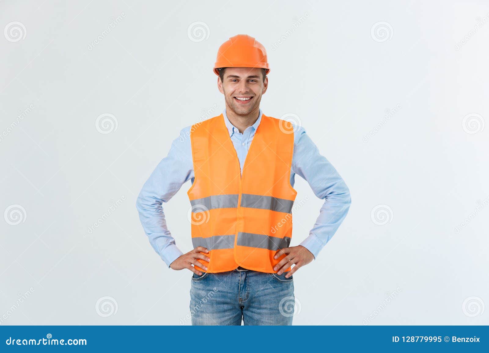 Young Engineer Smiling Isolated on White Background. Stock Image ...