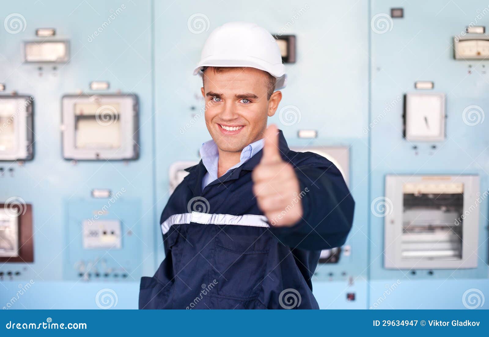 Young Engineer with Thumbs Up at Control Room Stock Image - Image of ...