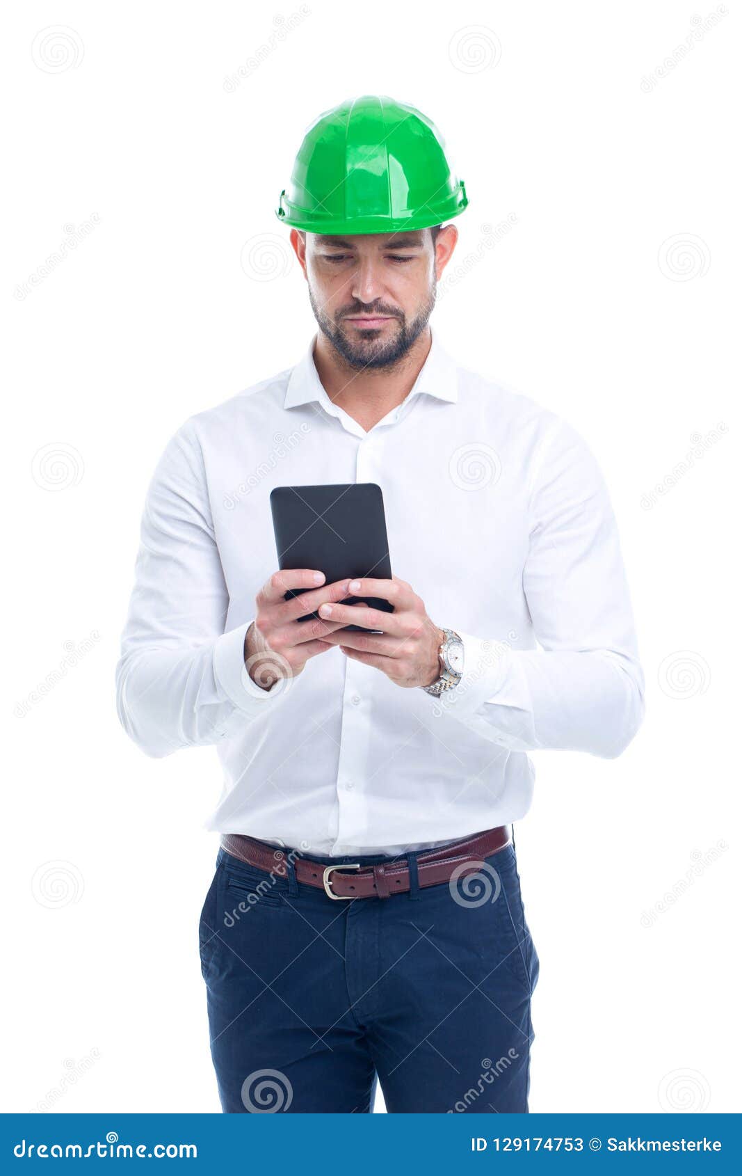 Young Engineer Using Digital Tablet Isolated Stock Image - Image of ...