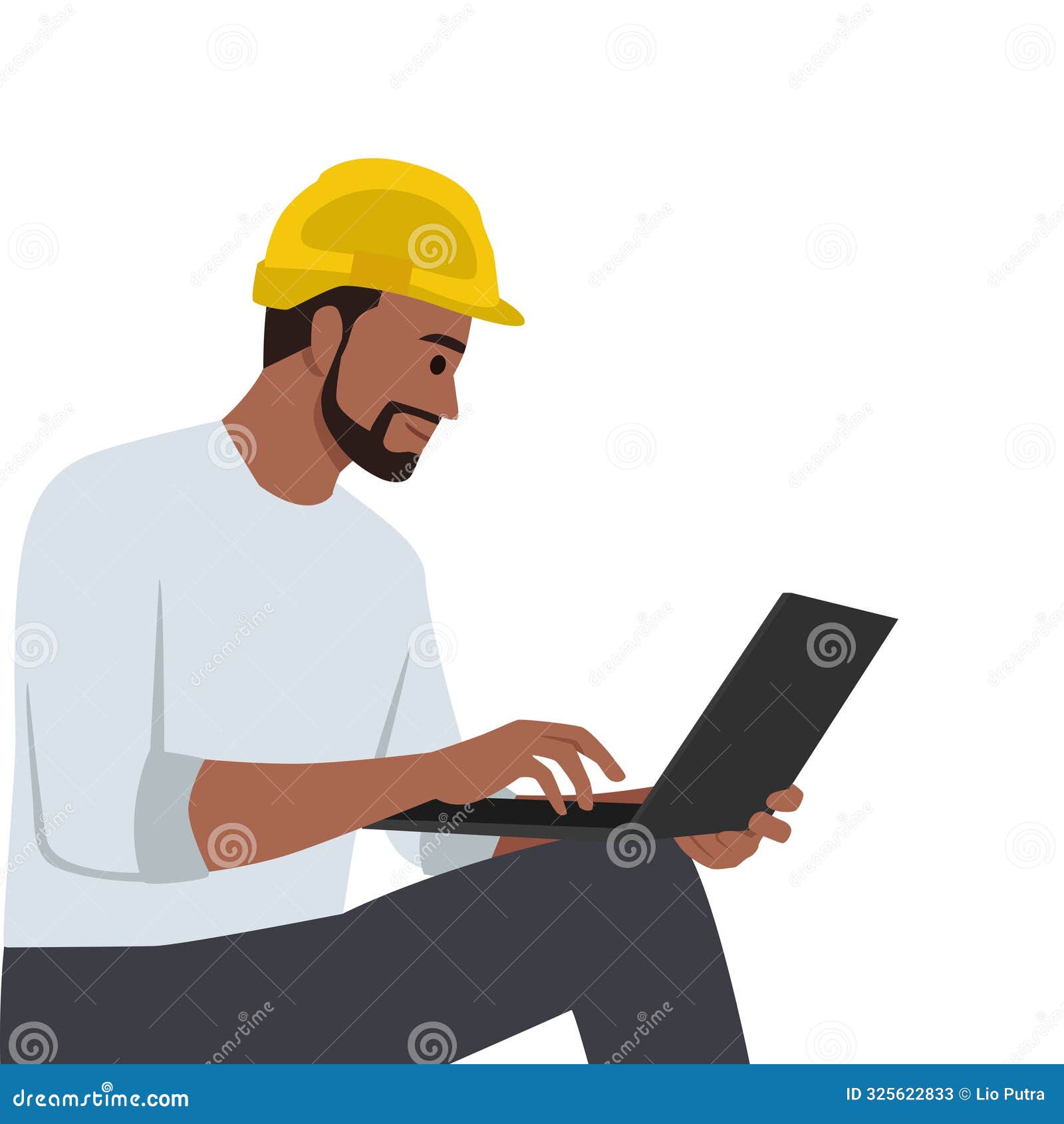 Young Engineer in Work Uniform Using Laptop Computer with Spreadsheet ...
