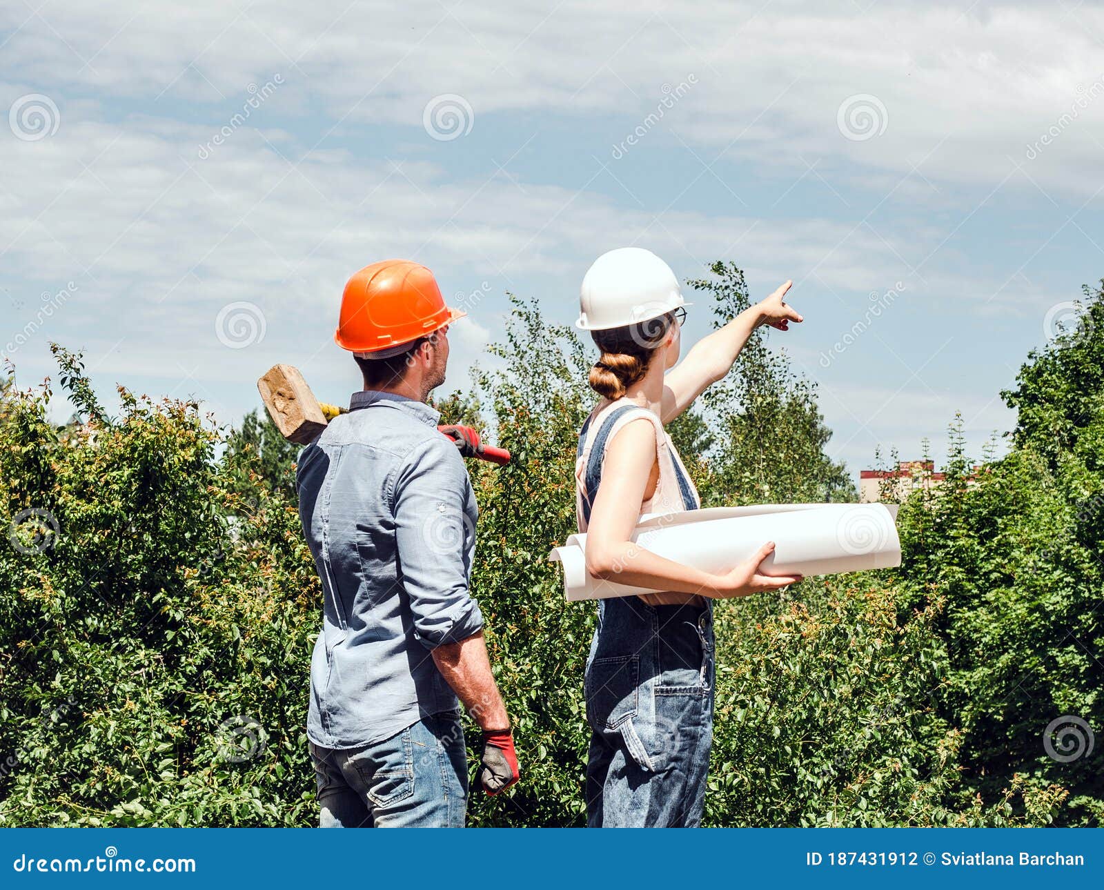 Young Engineer And Worker In The Park Stock Photo - Image of background ...