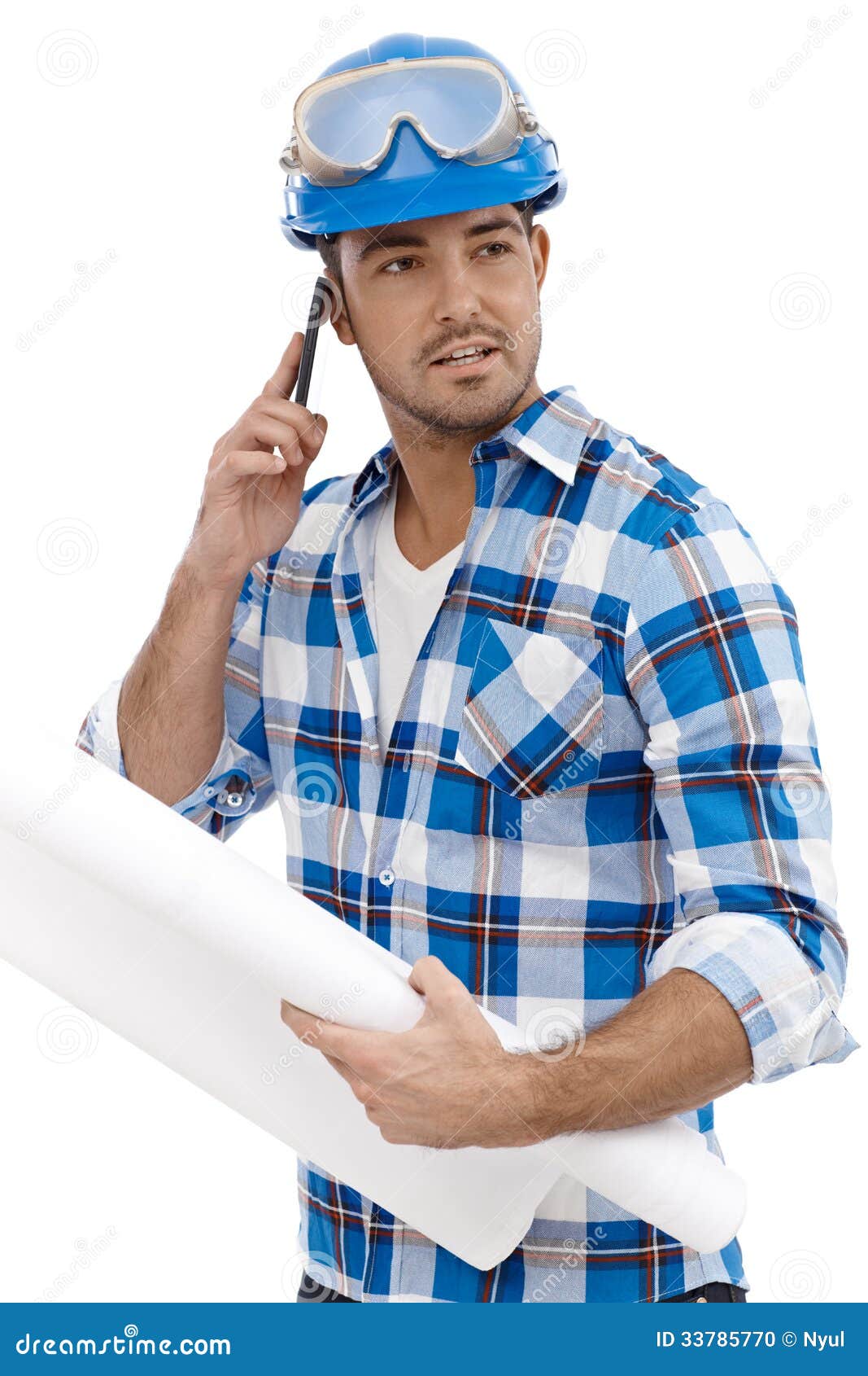 Young Engineer Working in Hardhat Stock Photo - Image of architecture ...