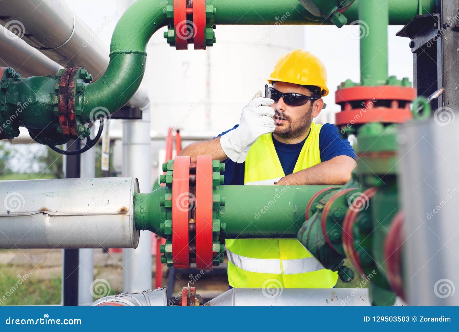 Engineer Working Inside Oil and Gas Refinery Stock Image - Image of ...
