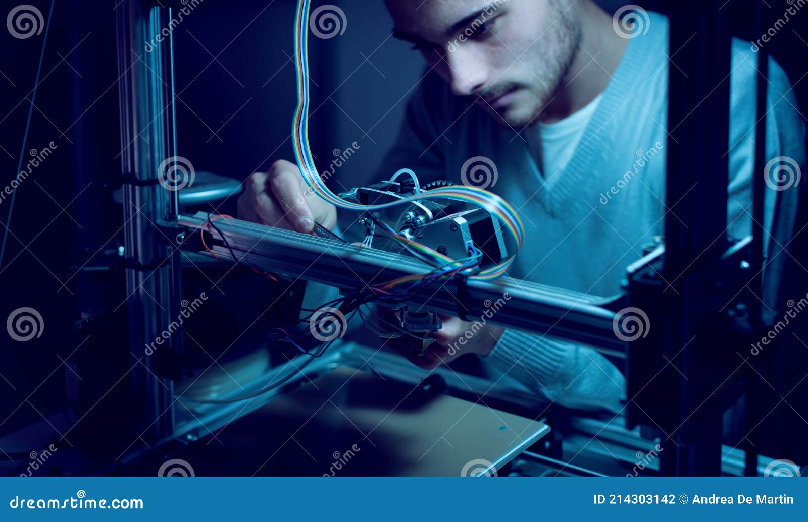 Young Engineer Working on a 3D Printer Stock Photo - Image of print ...