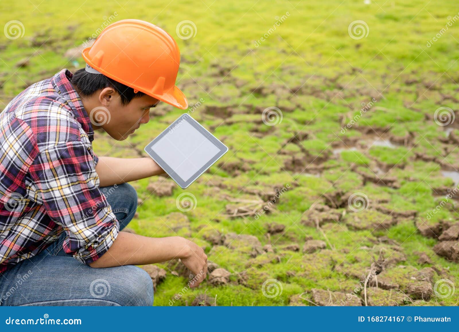 Young Engineer Working on Site at the Dam Stock Image - Image of field ...